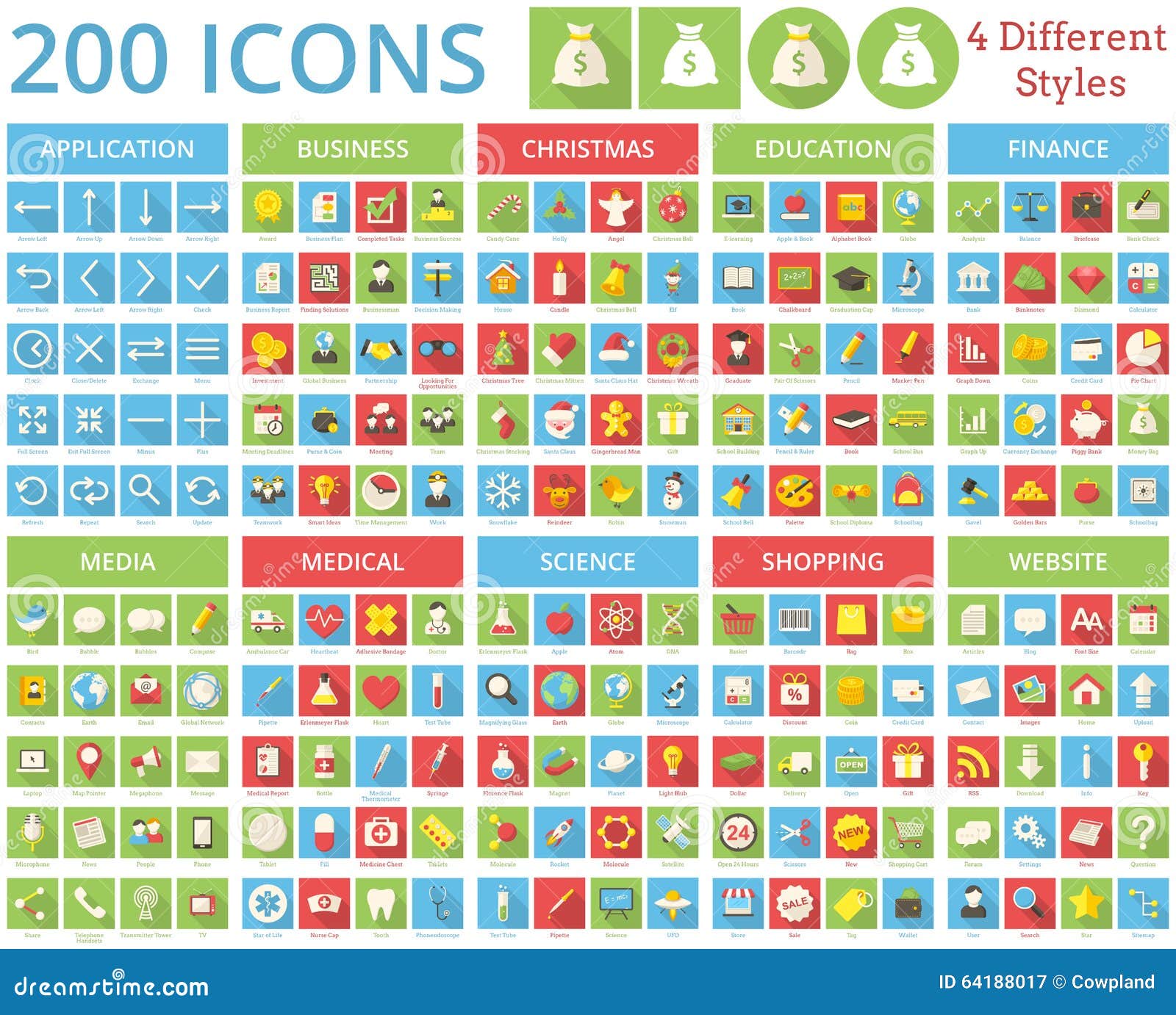 Set of 200 Icons. 4 Different Styles. Stock Vector - Illustration of ...