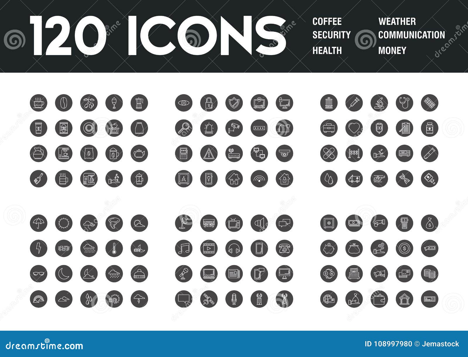 Set of 120 Icons with Different Themes Stock Vector - Illustration of ...