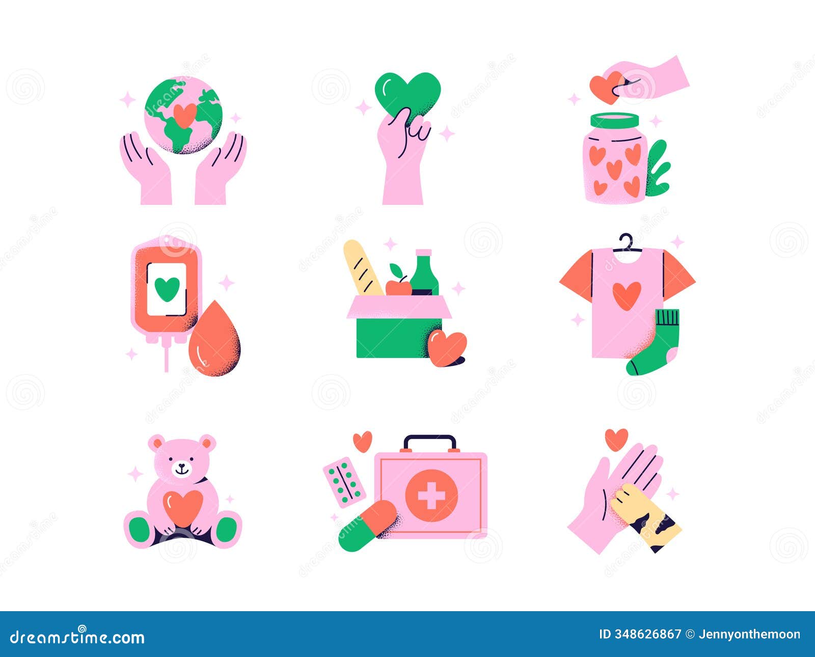 Set of Icons of Different Types of Charity. Kindness, Charity, and ...