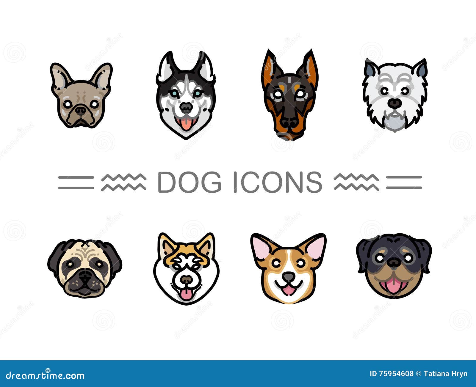Set icons dogs stock vector. Illustration of icons, rottweiler - 75954608