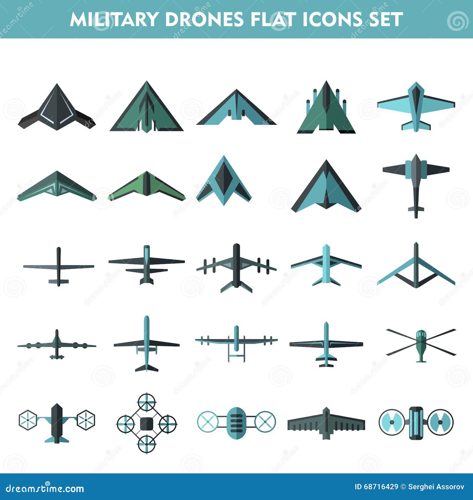 Set Icons of Drone on White Stock Vector - Illustration of control ...