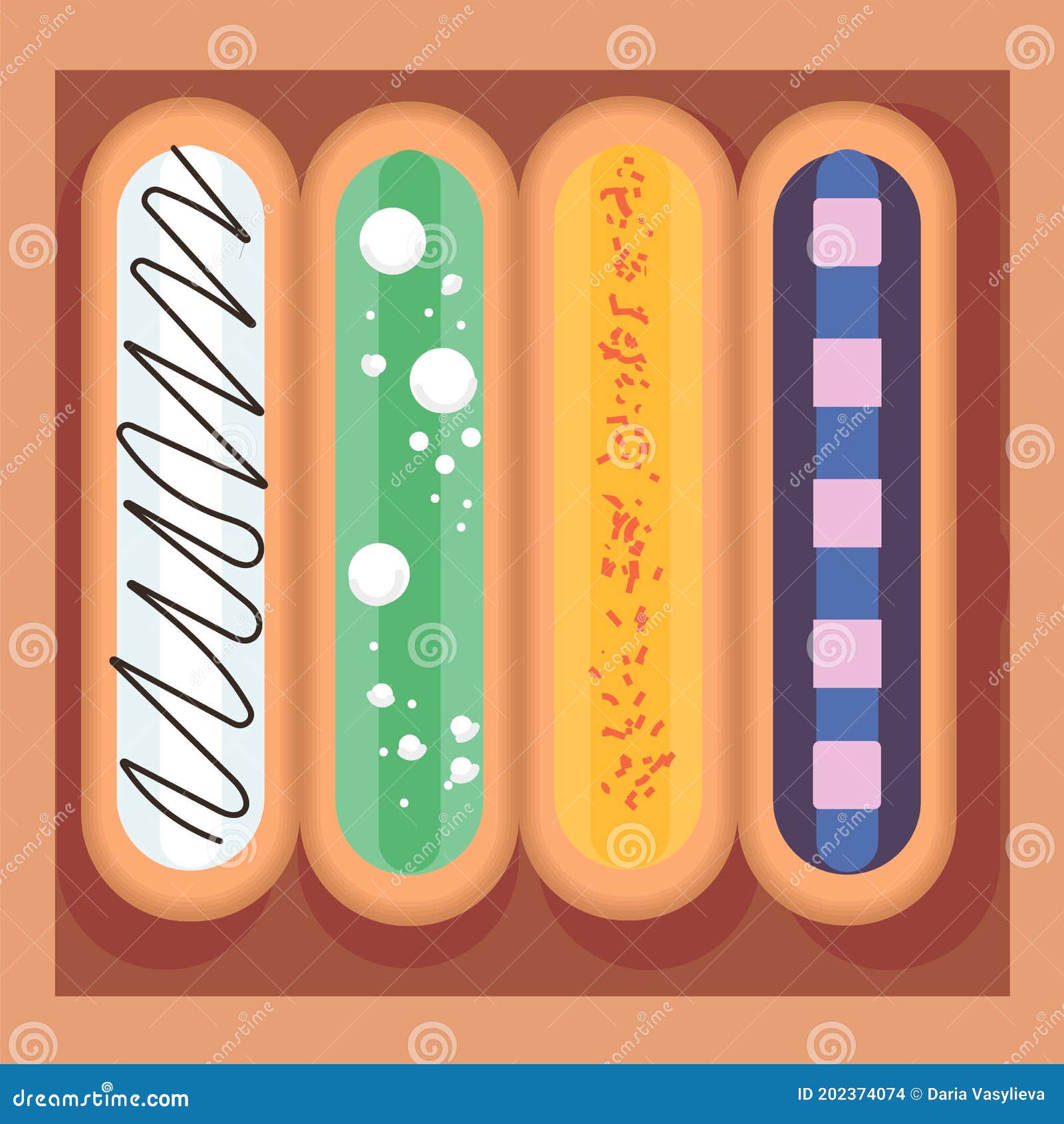 Set of Icons, Set of Eclairs Stock Vector - Illustration of cafe ...