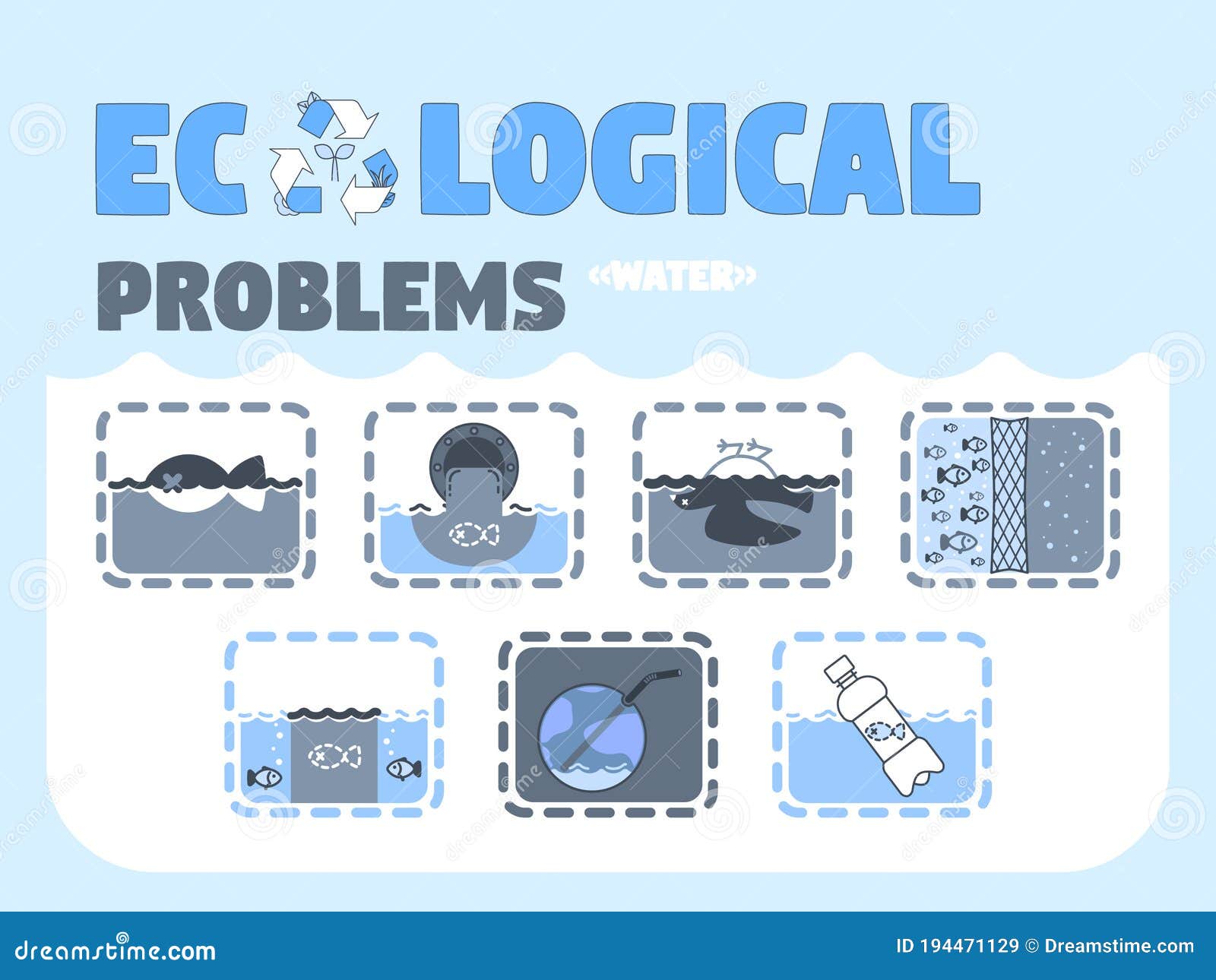 Set Icons of Ecological Problems of Water. Stock Vector - Illustration ...