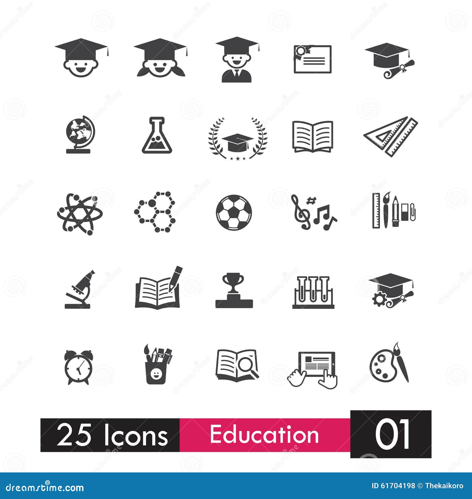 Set of 25 Icons Education and Learning Grey Icon 001 Stock Illustration ...