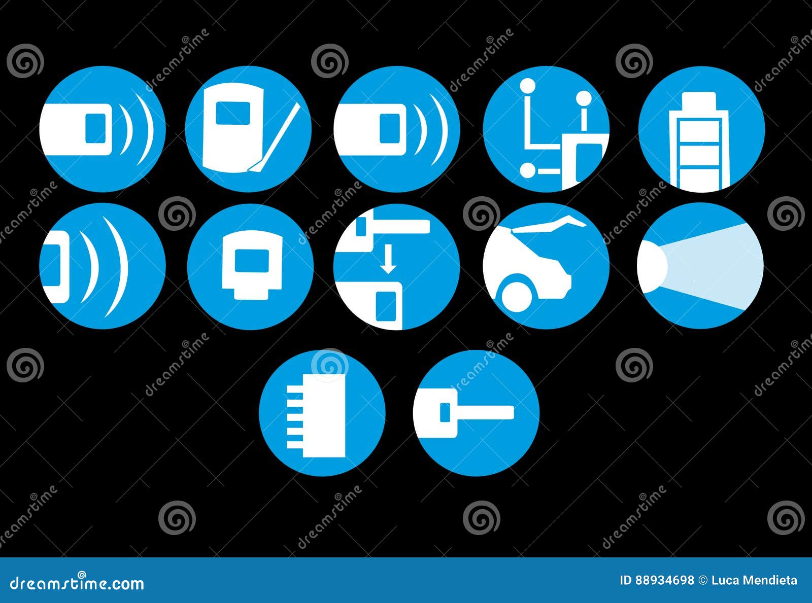 Set of Icons for Electronic Car Systems Stock Illustration ...