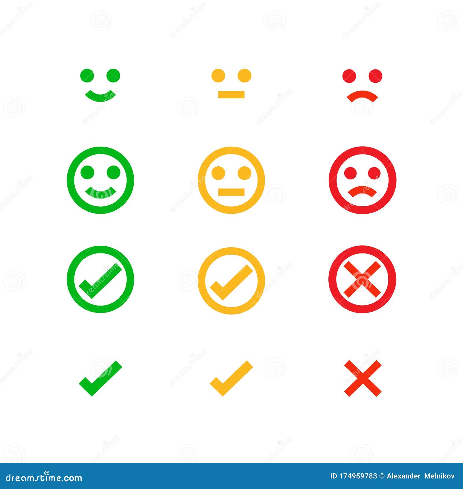 Set of Icons of Emotions, Checkmarks. Vector Illustration Eps 10 Stock ...