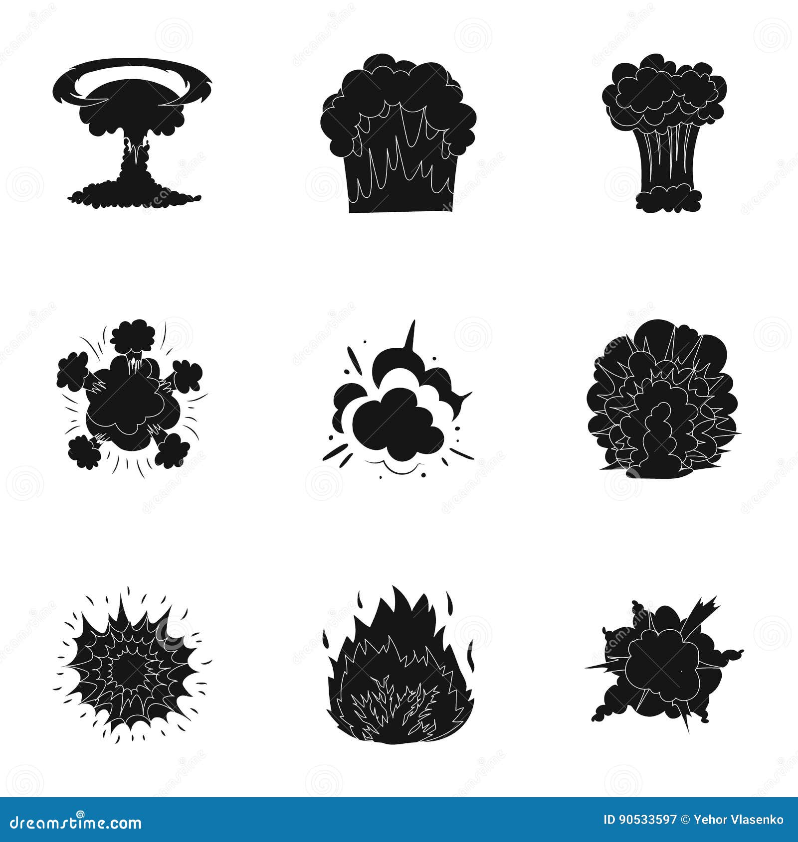A Set of Icons about the Explosion. Various Explosions, a Cloud of ...