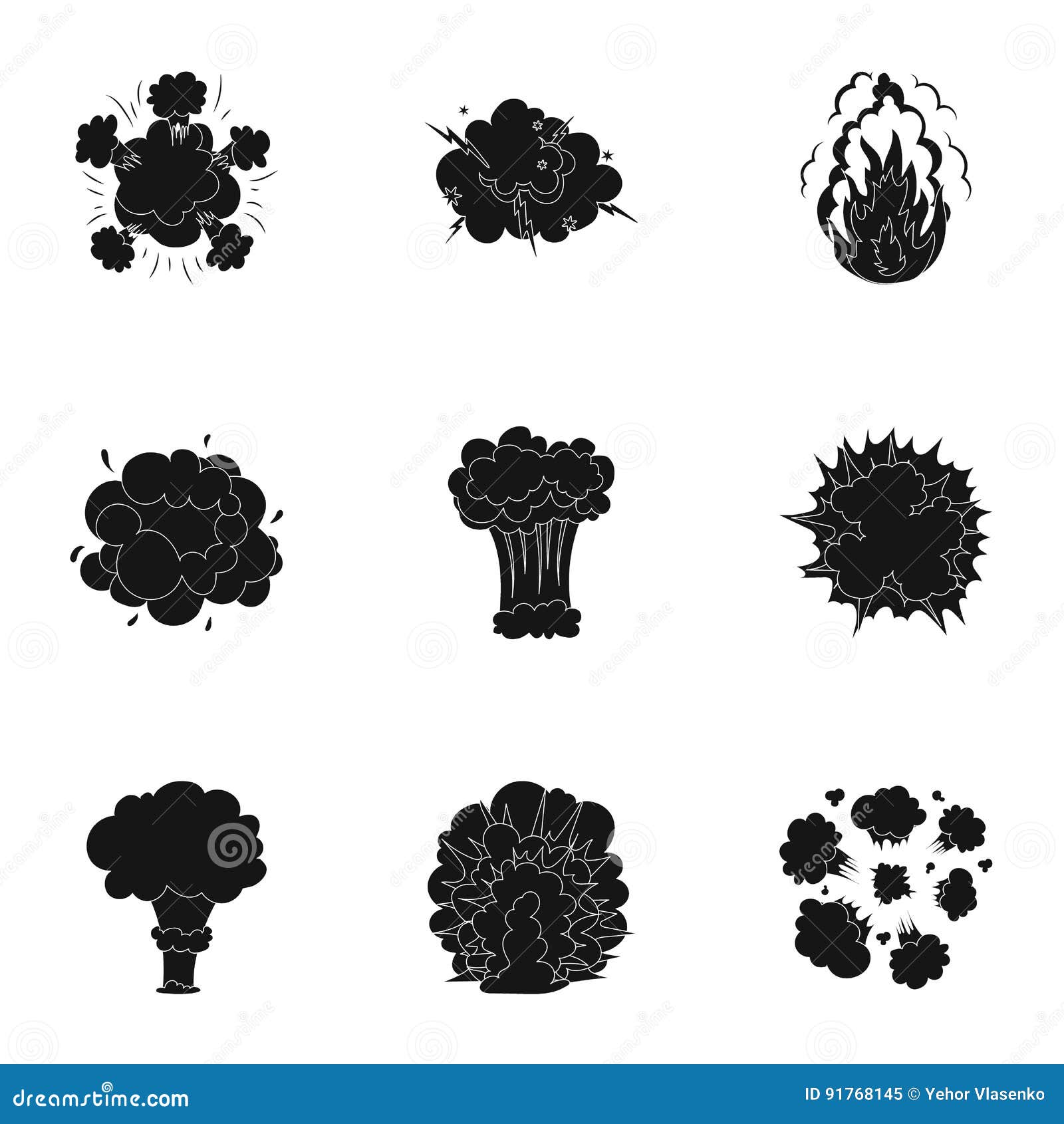 A Set Of Icons About The Explosion. Various Explosions, A Cloud Of ...