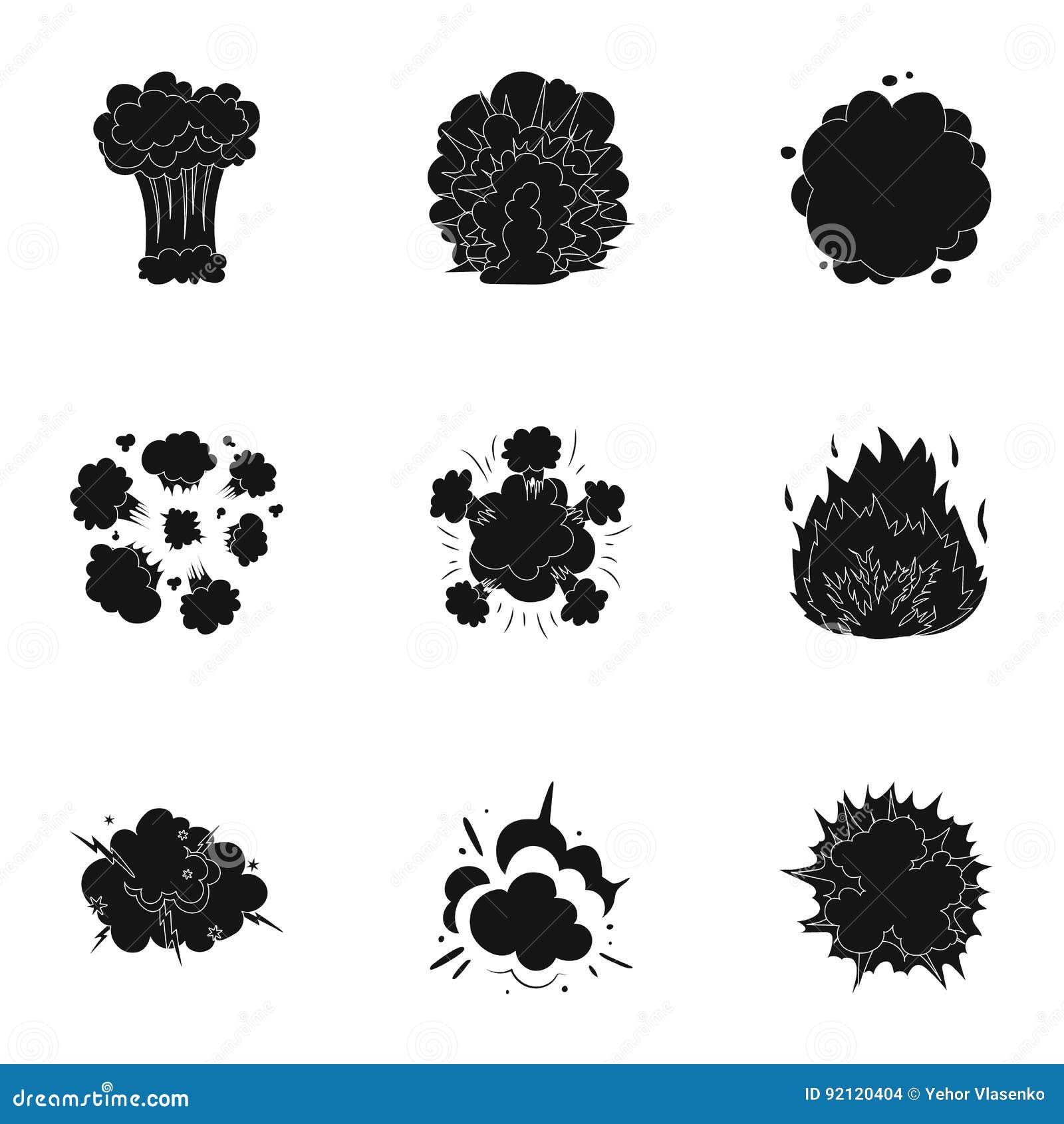 A Set of Icons about the Explosion. Various Explosions, a Cloud of ...