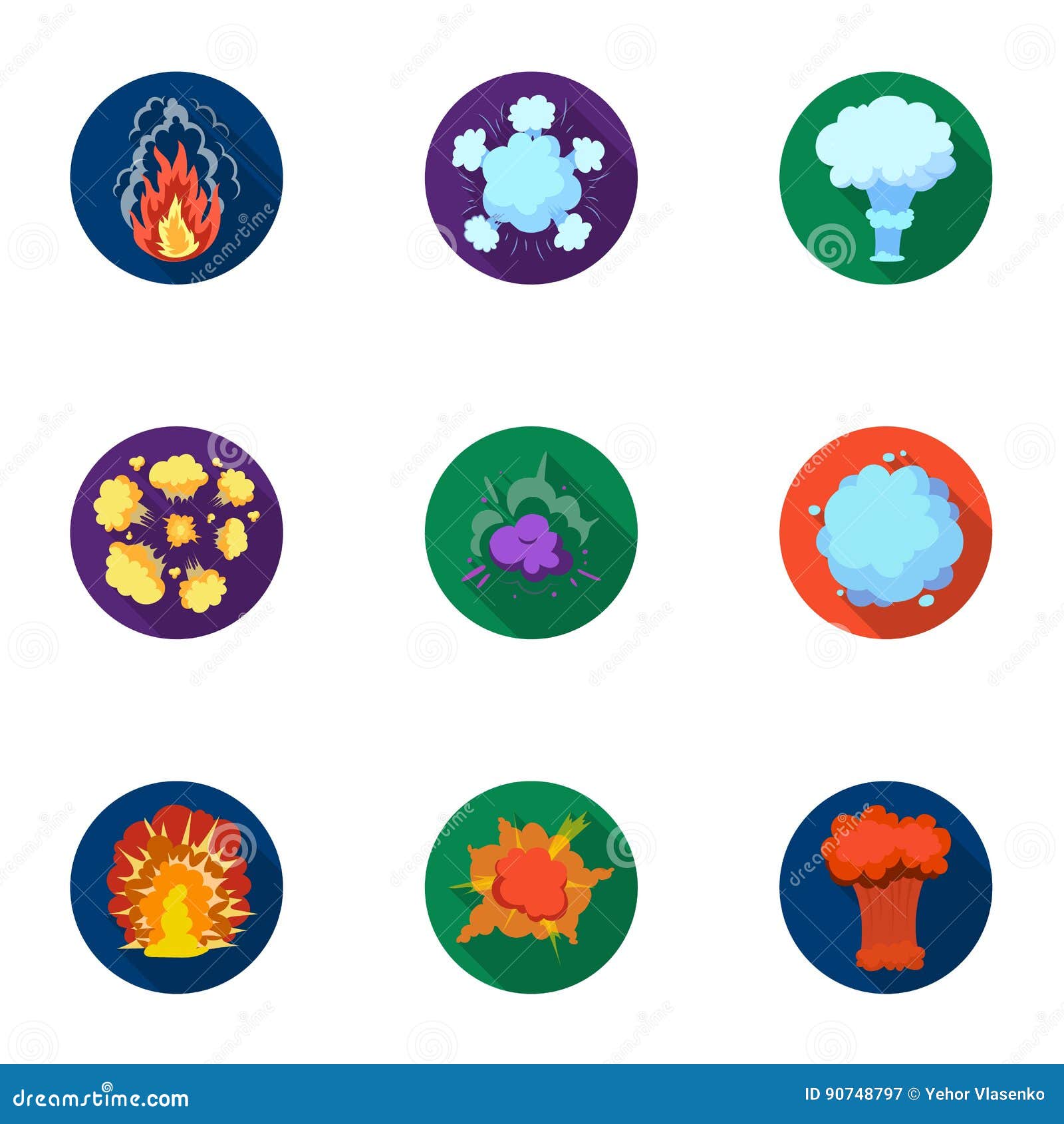 A Set of Icons about the Explosion. Various Explosions, a Cloud of ...