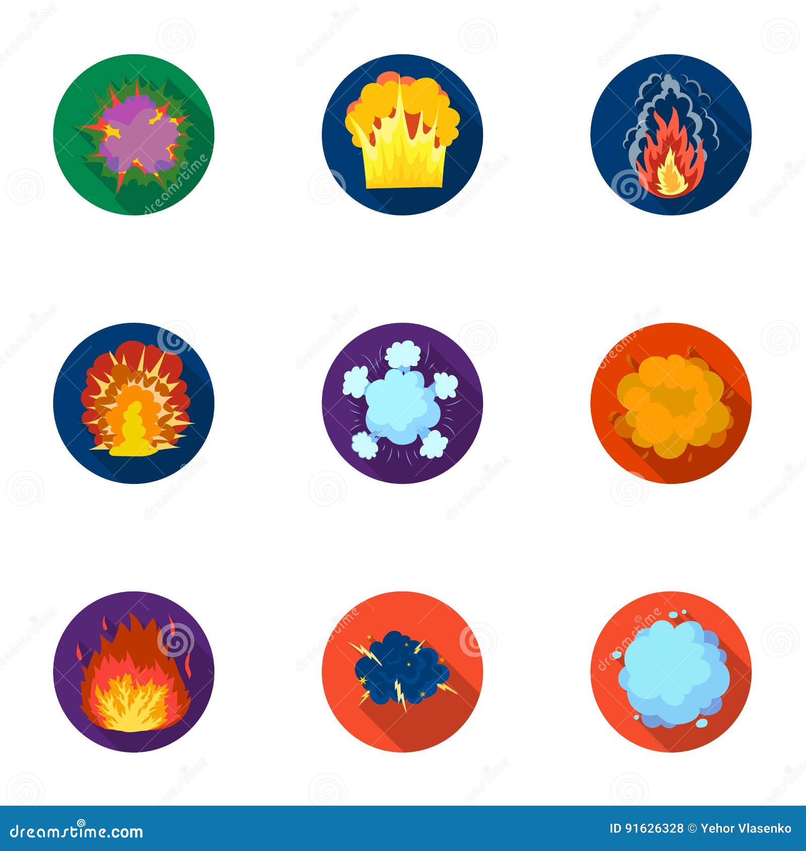 A Set of Icons about the Explosion. Various Explosions, a Cloud of ...