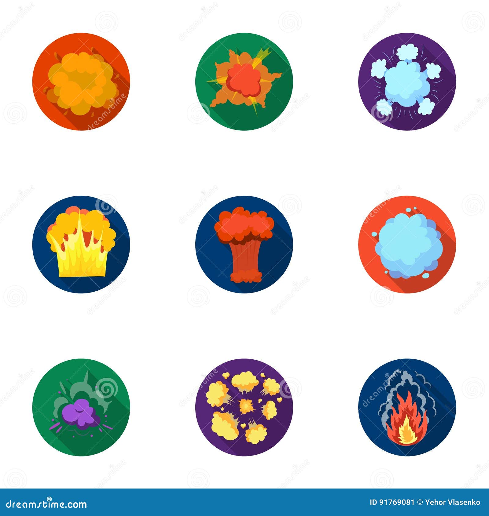 A Set of Icons about the Explosion. Various Explosions, a Cloud of ...