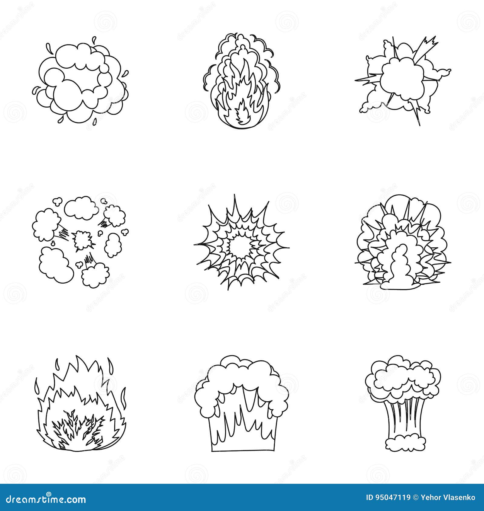 A Set of Icons about the Explosion. Various Explosions, a Cloud of ...