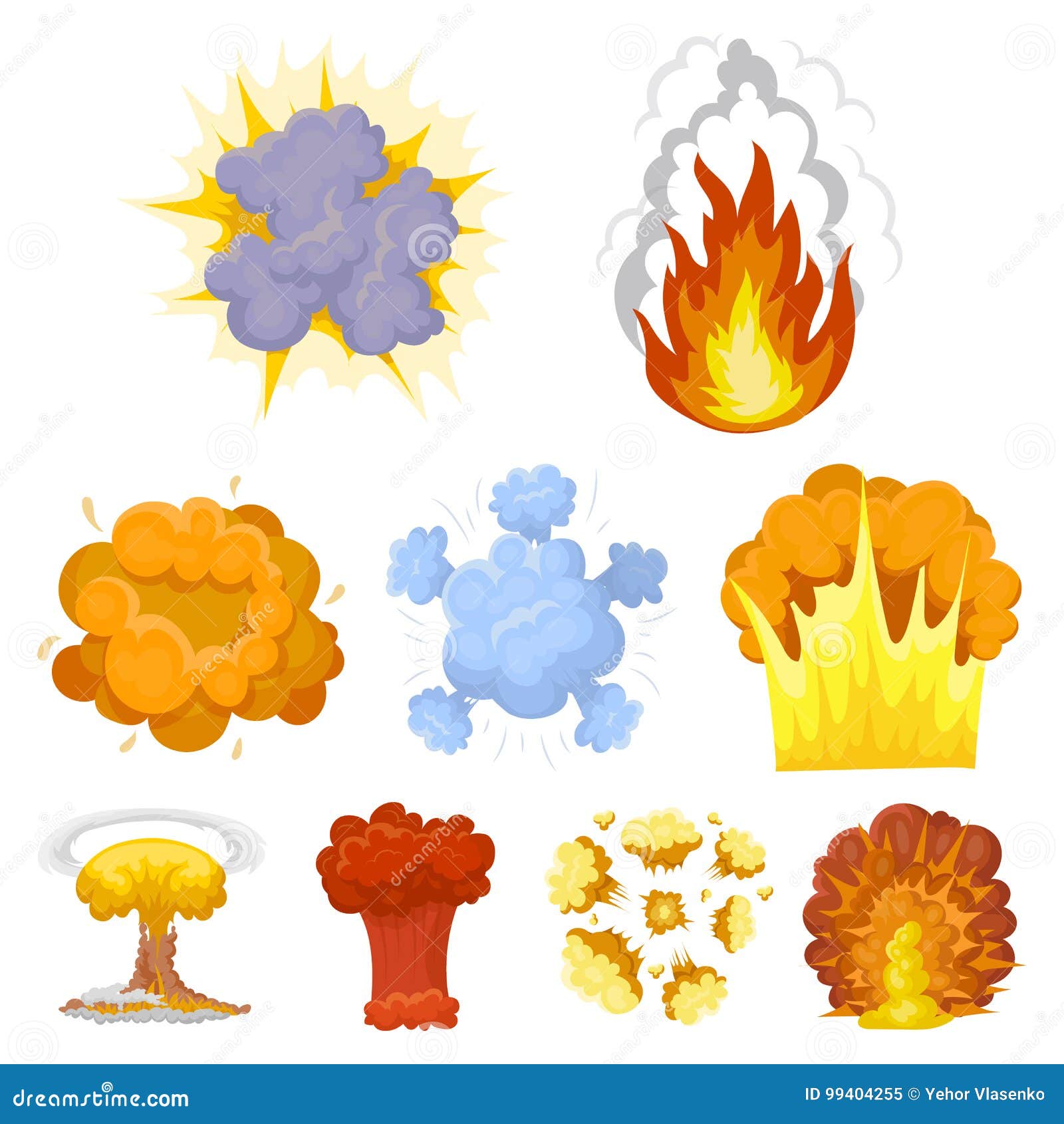 A Set Of Icons About The Explosion. Various Explosions, A Cloud Of ...