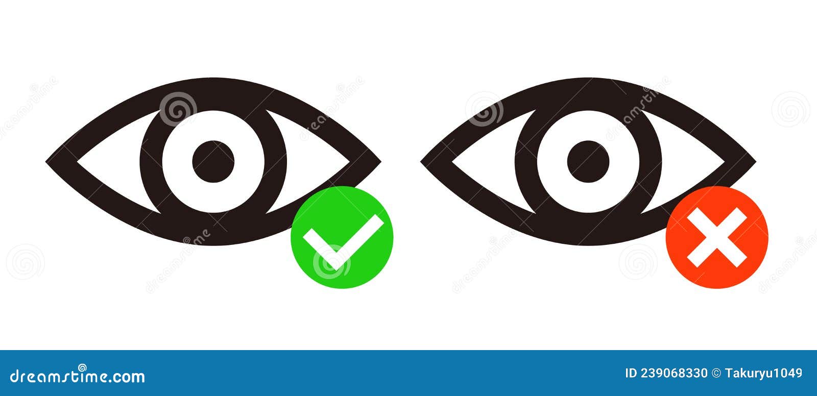 Set of Icons of Eyes with Check Marks and Eyes with Cross Marks ...