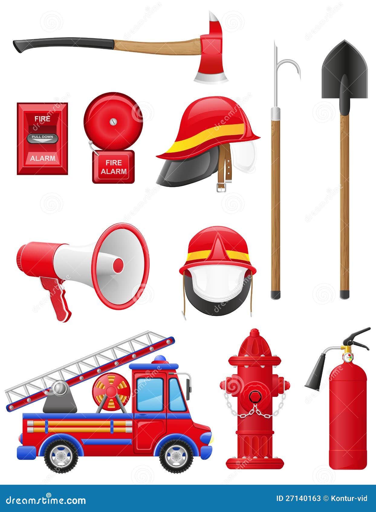 Set Icons of Firefighting Equipment Stock Vector - Illustration of ...