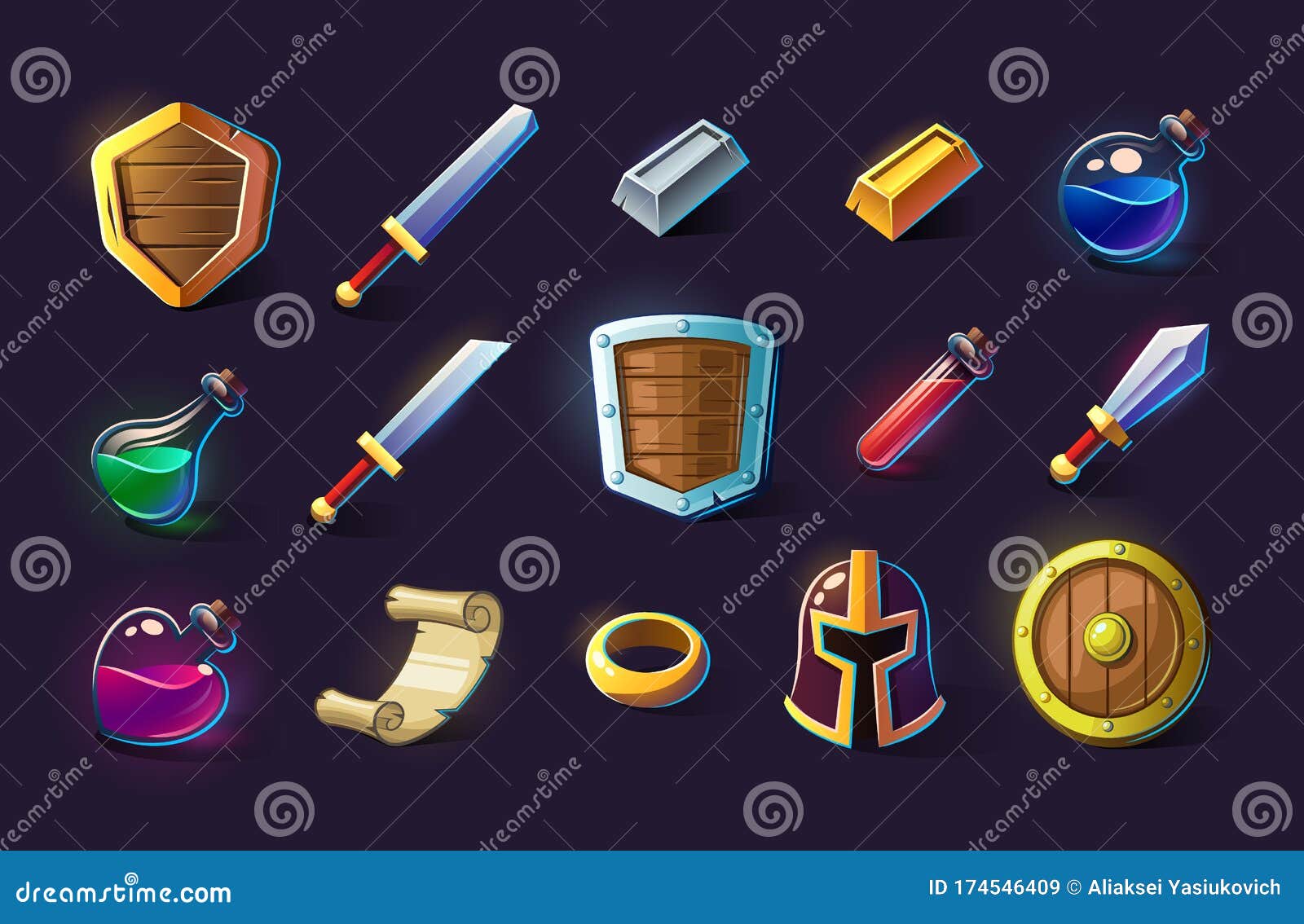 Set of icons for games. stock vector. Illustration of flask - 174546409