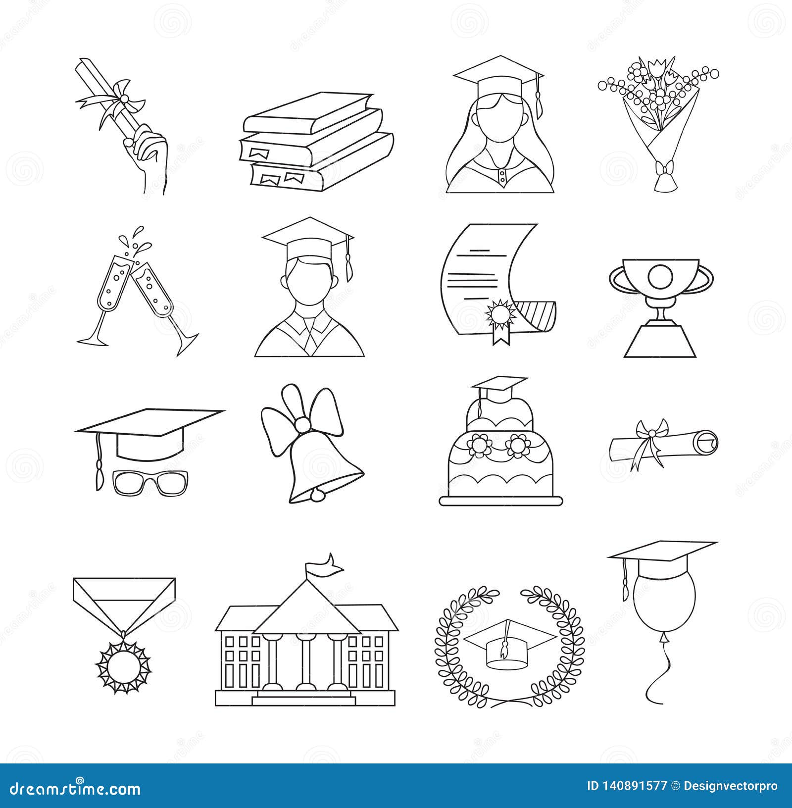 Set of Icons for Graduation. Linear Graduation Elements for Invitations ...