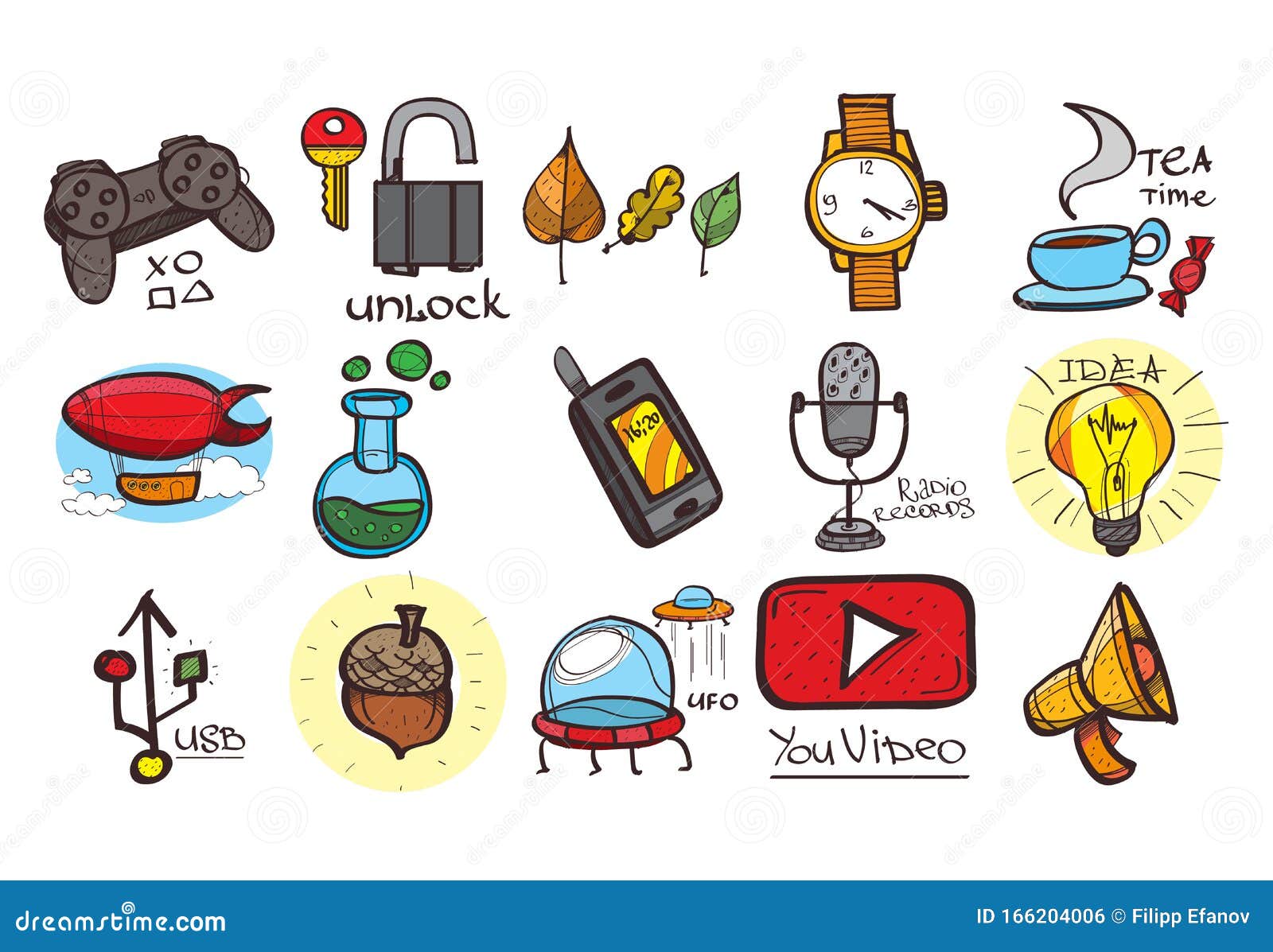 Set of Icons in the Hand Drawing Style Stock Vector - Illustration of ...