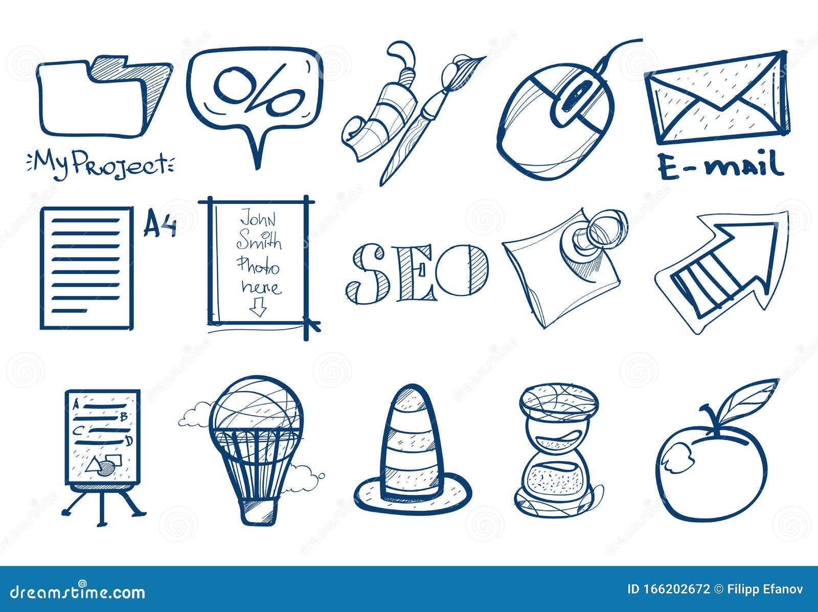 Set of Icons in the Hand Drawing Style. Outline Drawing for Coloring ...