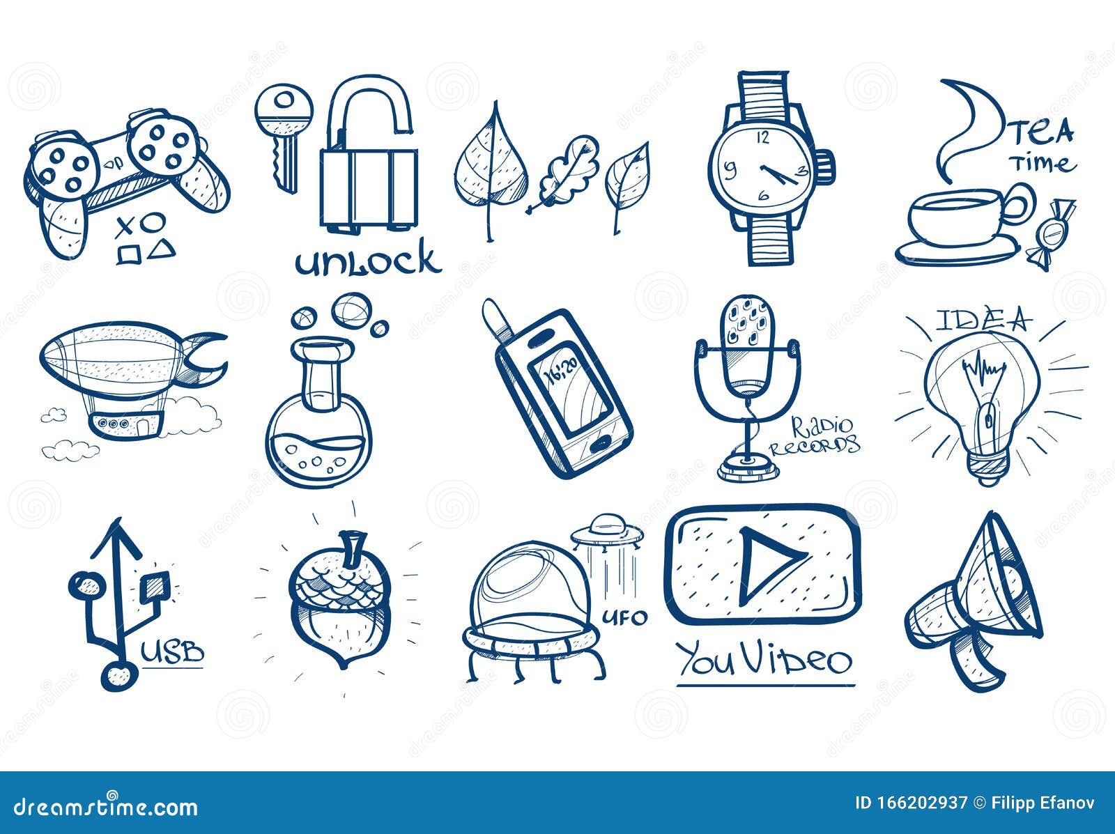 Set of Icons in the Hand Drawing Style. Outline Drawing for Coloring ...