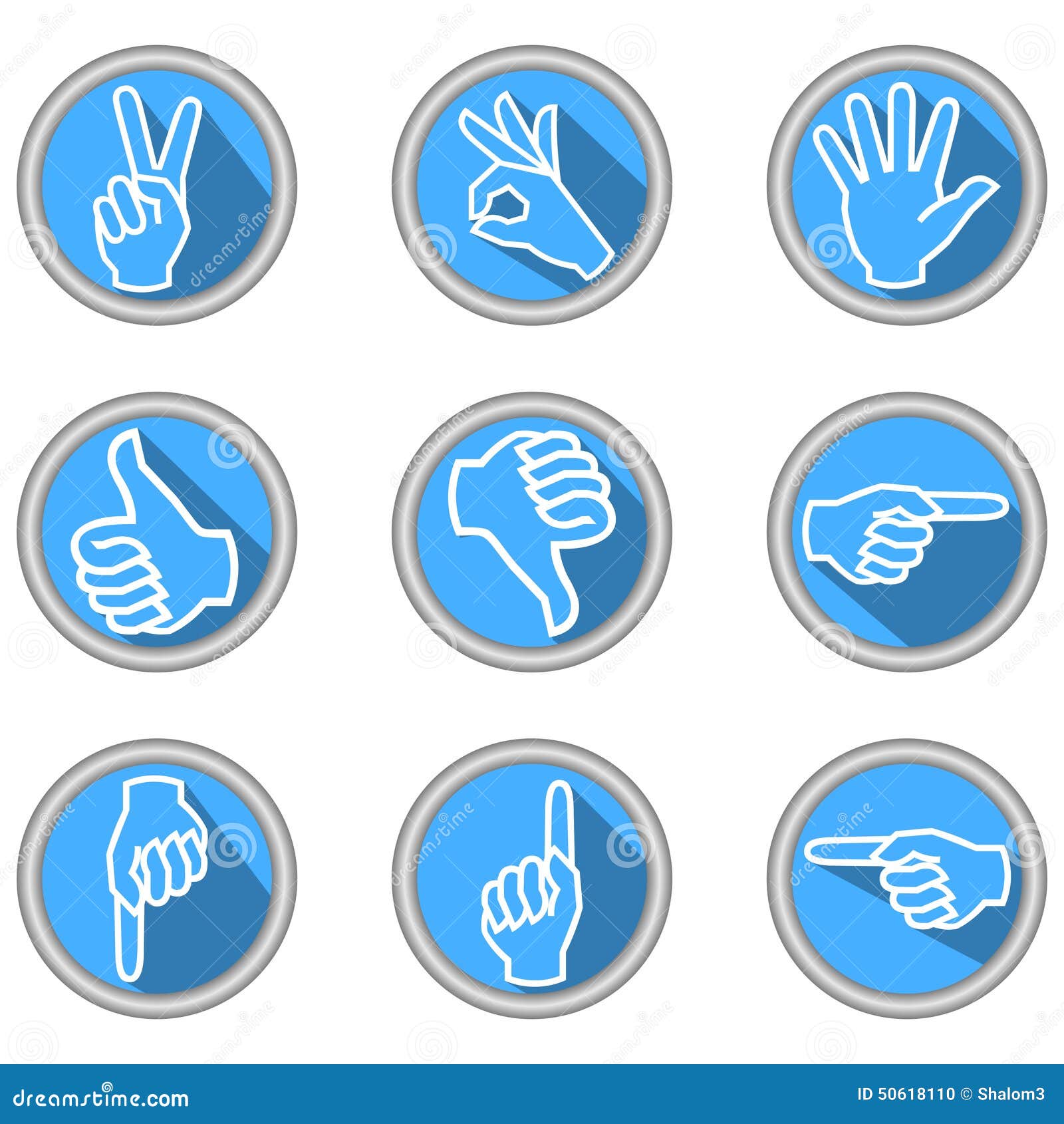 A Set of Icons with Hand Gestures in Modern Flat Design with Long ...