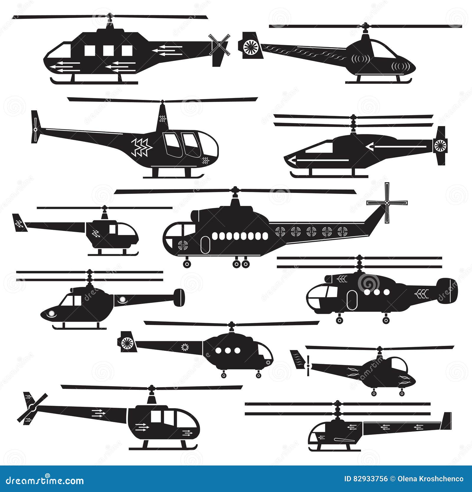 Set Icons of Helicopters Isolated on White Stock Vector - Illustration ...