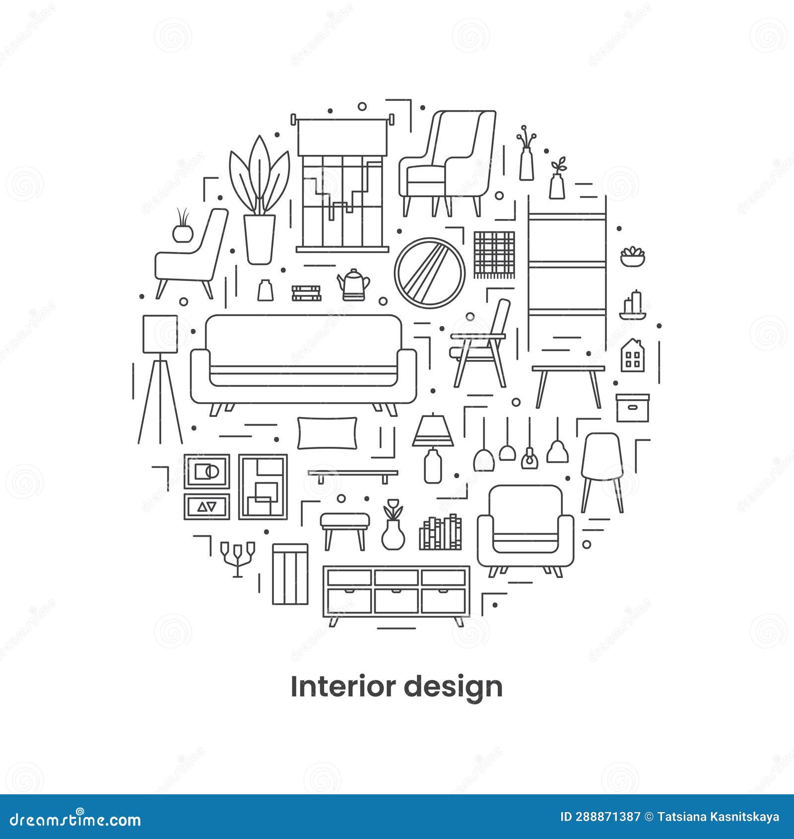 Set Icons, Interior Design Concept. Icons Arranged in the Shape of a ...