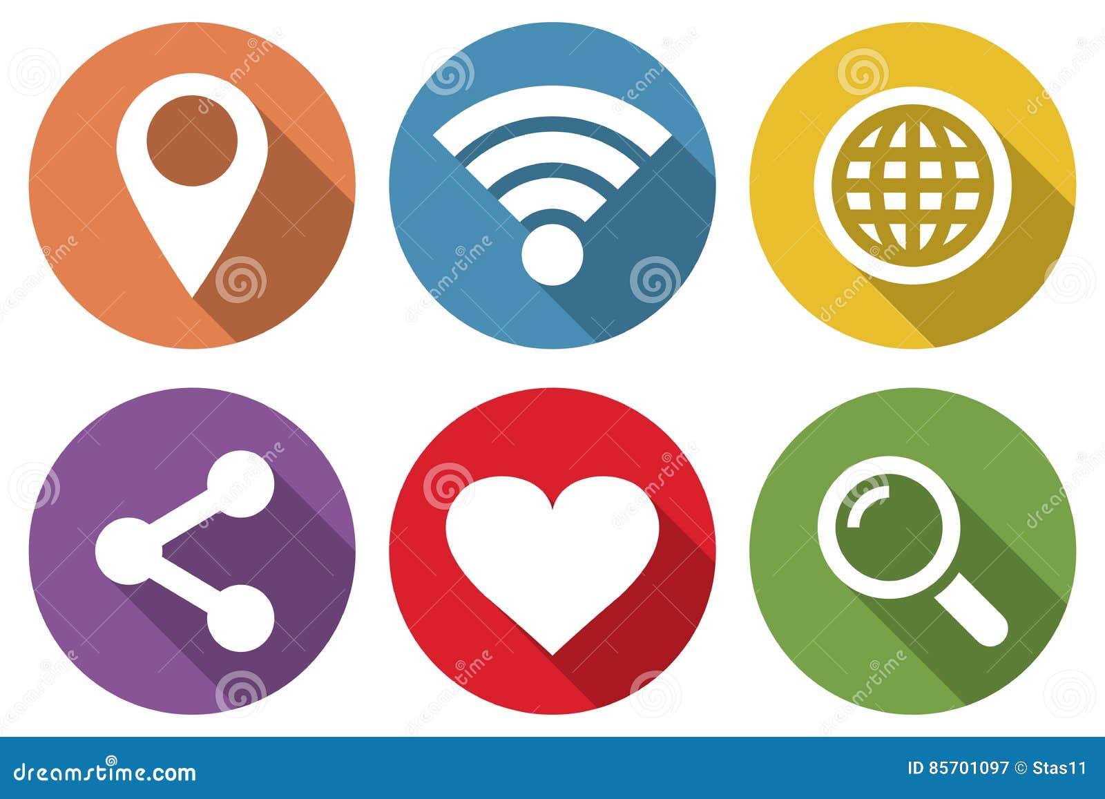 Set of Icons for Internet in a Flat Design with Long Shadow Stock ...