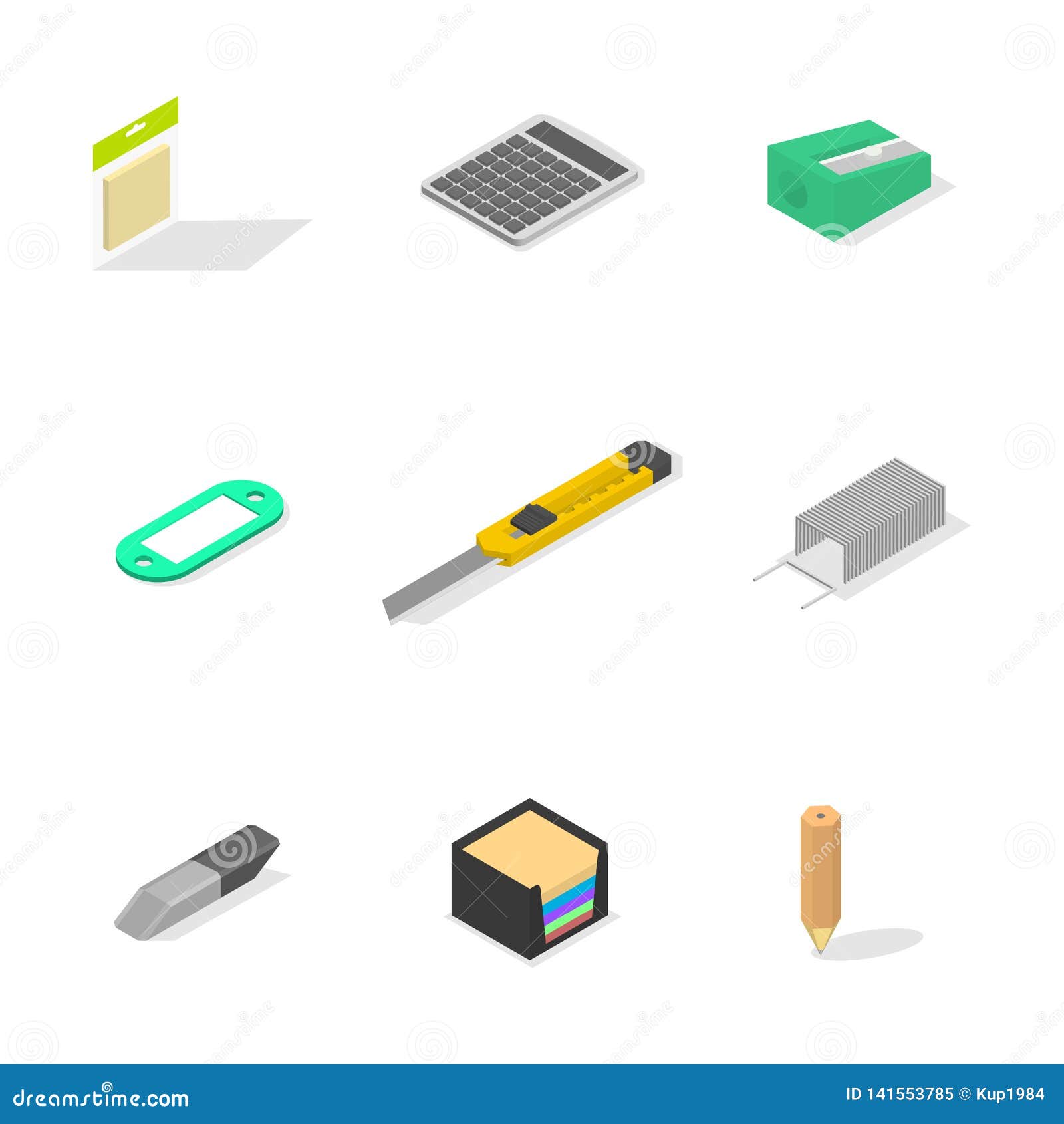 Set of Icons, Office and School. Flat 3d Isometric Style, Vector ...