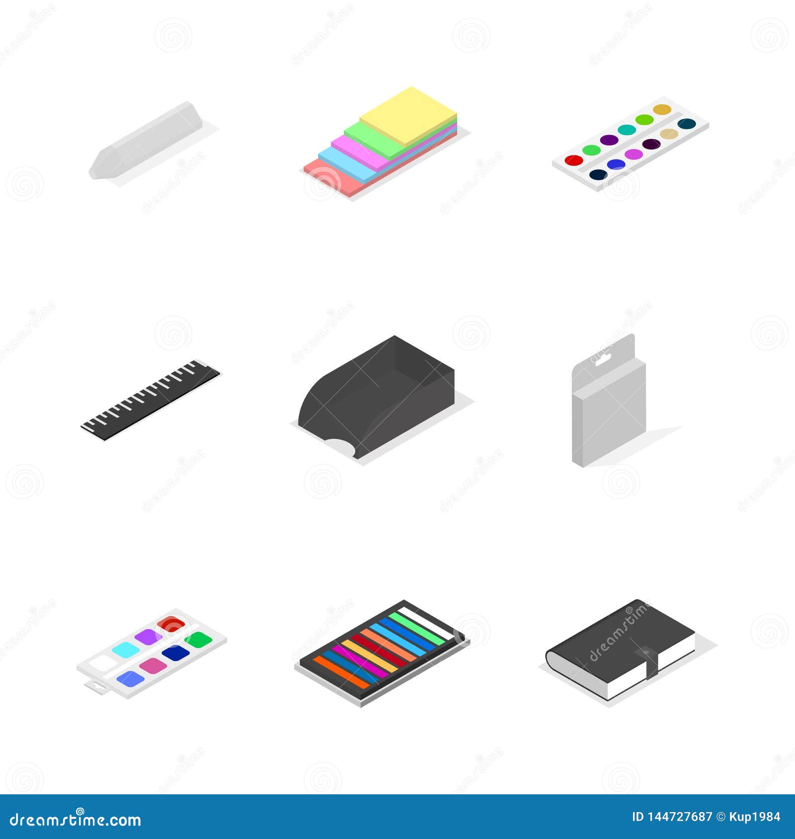 Set of Icons, Office and School. Flat 3d Isometric Style, Vector ...