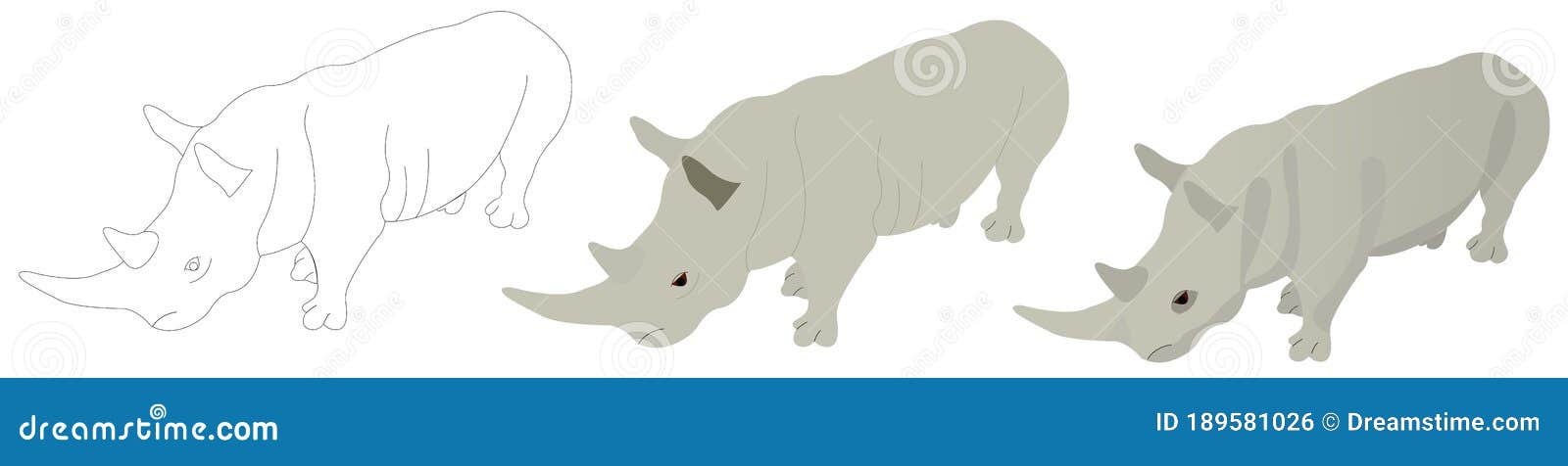 Set of Icons in Isometric. Rhinoceros in Three Styles. Stock Vector ...