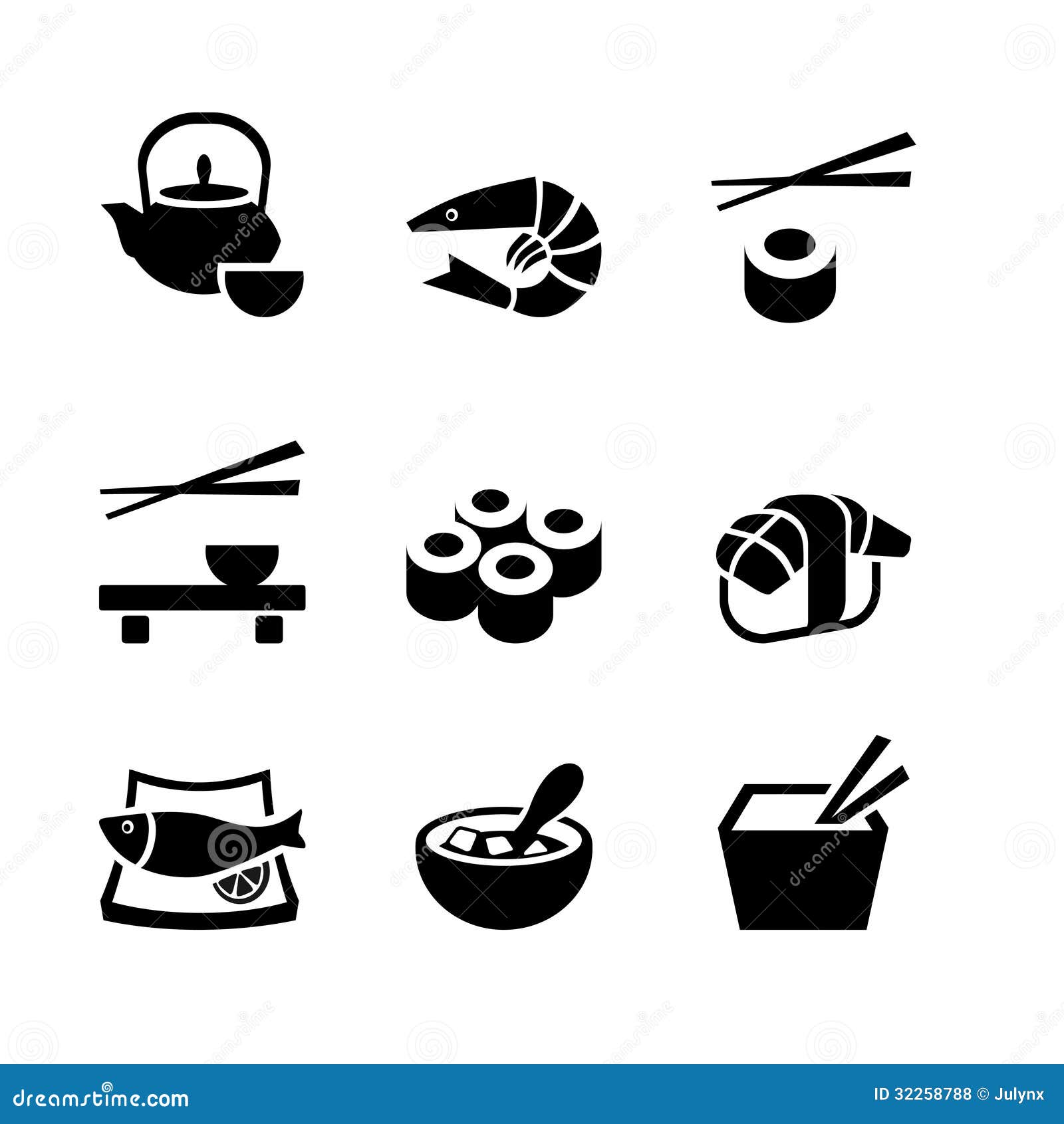 Set of 9 Icons. Japanese Food Stock Vector - Illustration of cookware ...