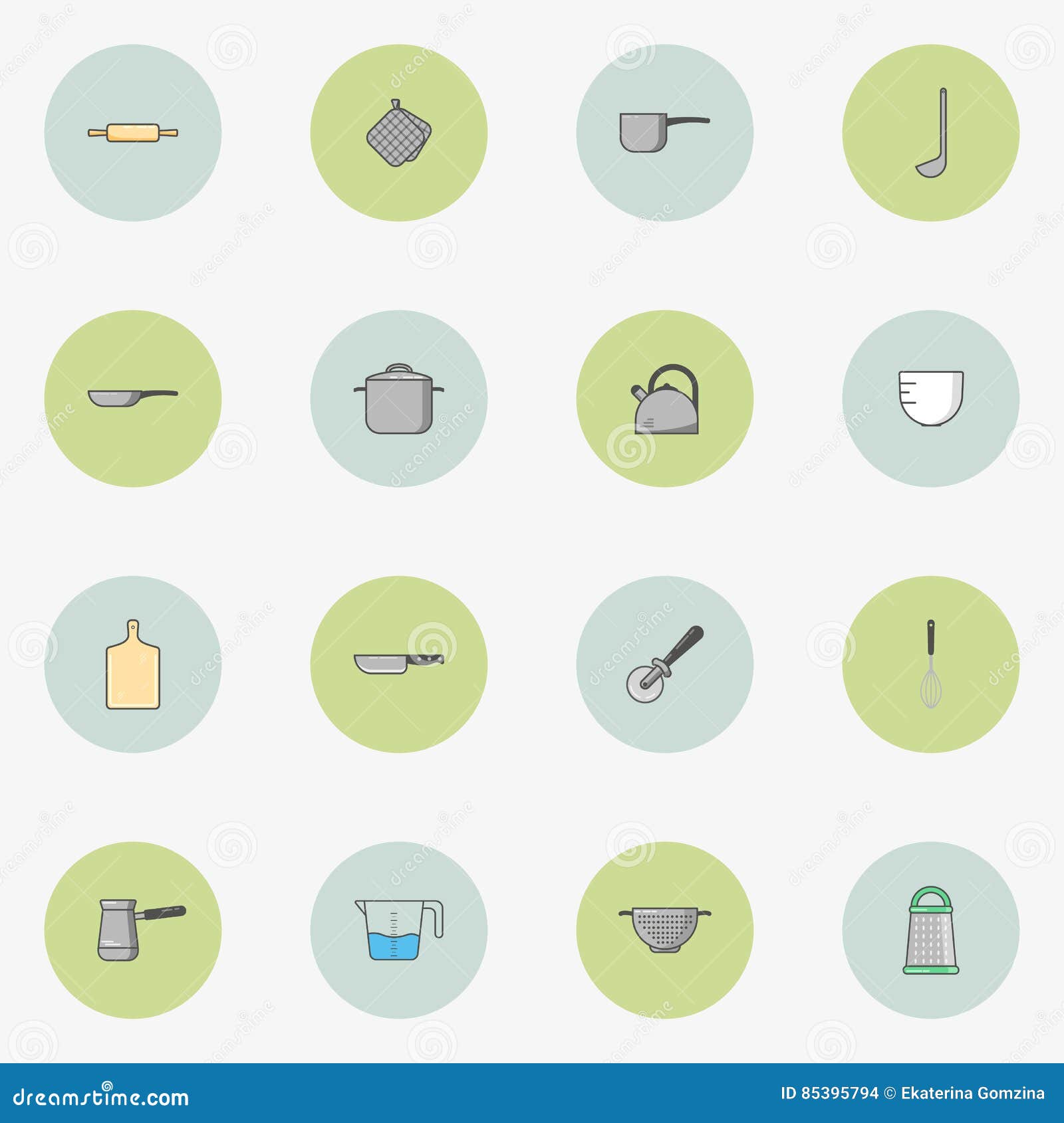 Set of Icons of Kitchen Utensils in Flat Style. Simple Vector Round ...