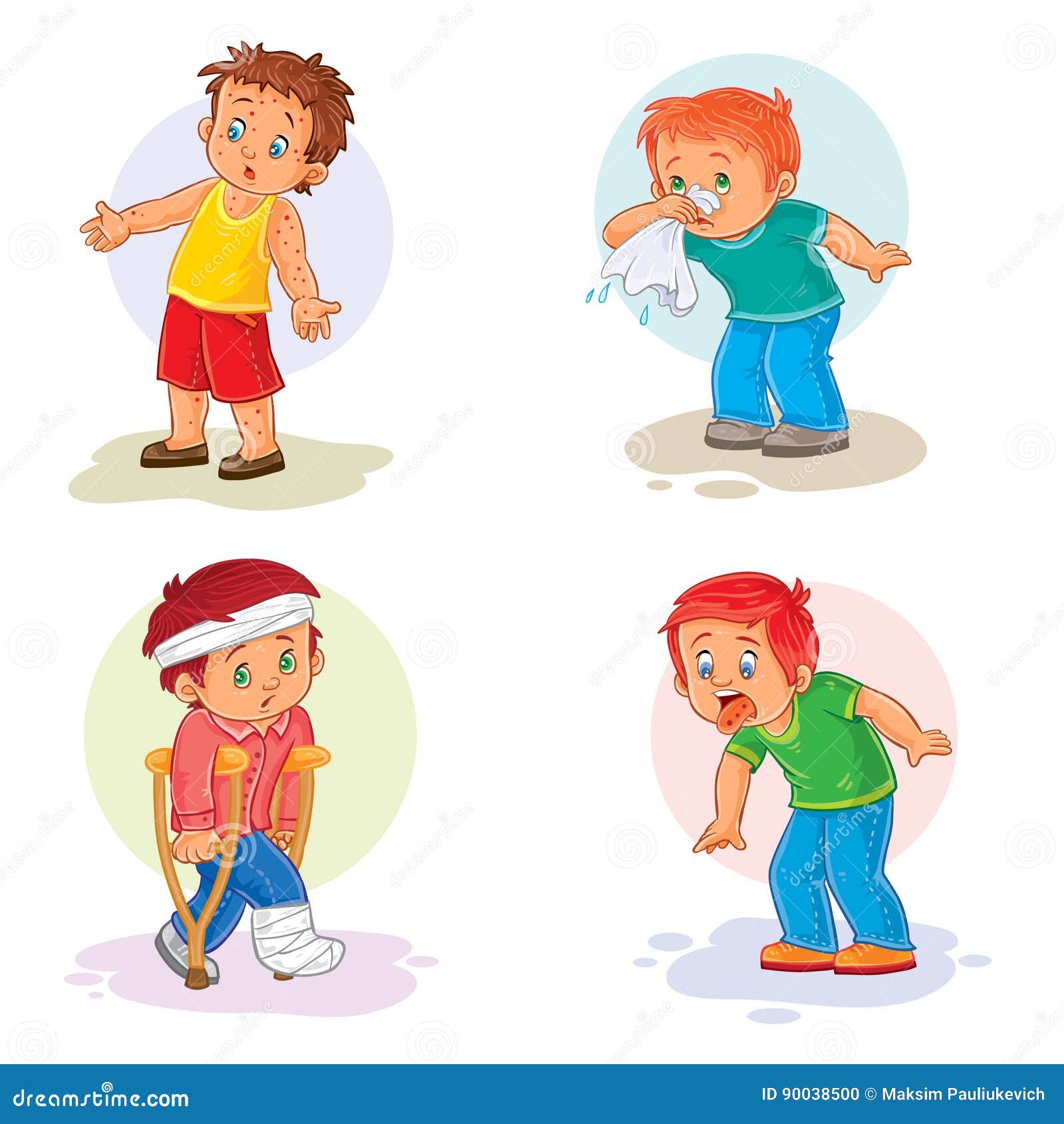 Set icons little boy sick stock illustration. Illustration of label ...