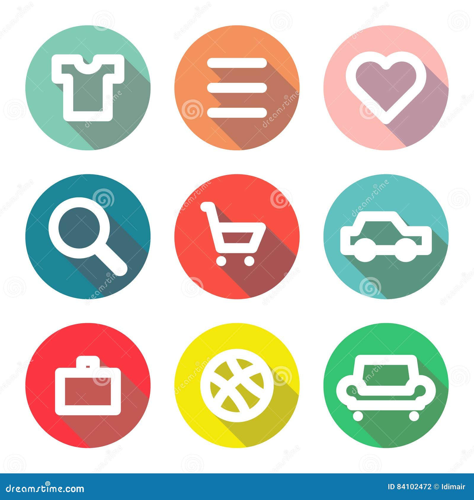Set of Icons with Long Shadow for Web Design Vector Stock Vector ...