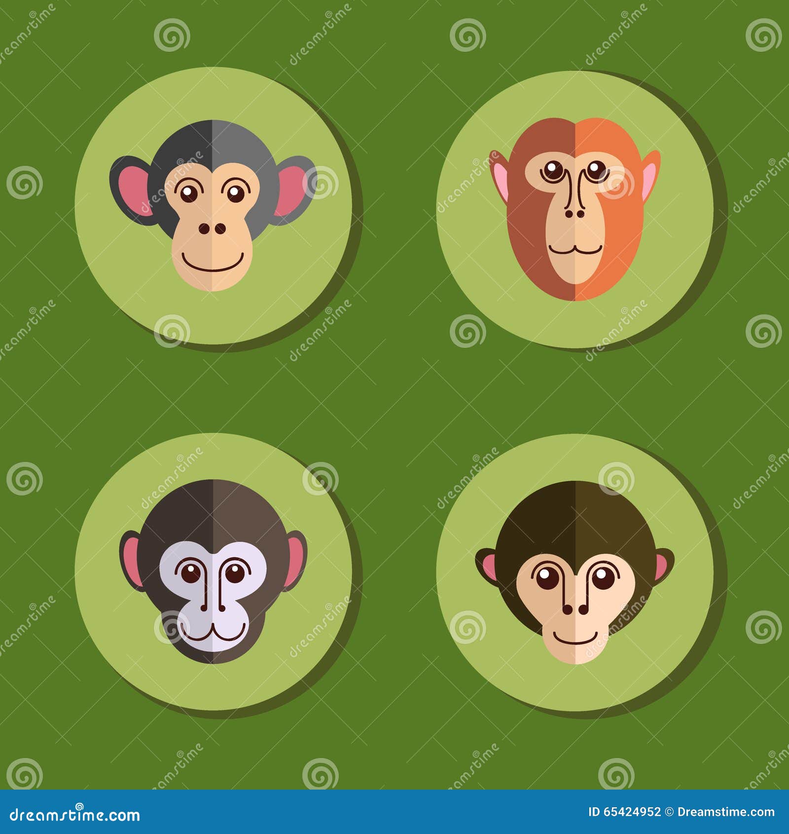 Set of icons with monkeys stock illustration. Illustration of colorful ...