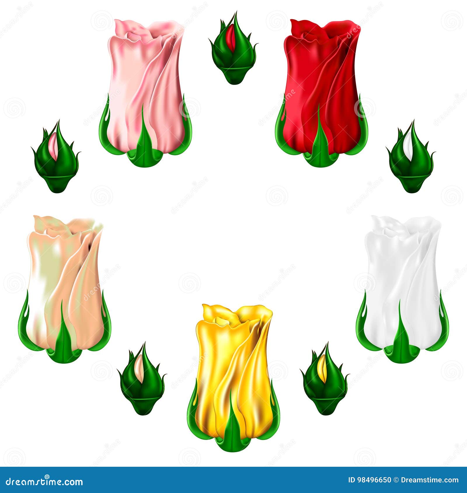 Set of Icons of Multi-colored Roses on a White Background.Vector ...