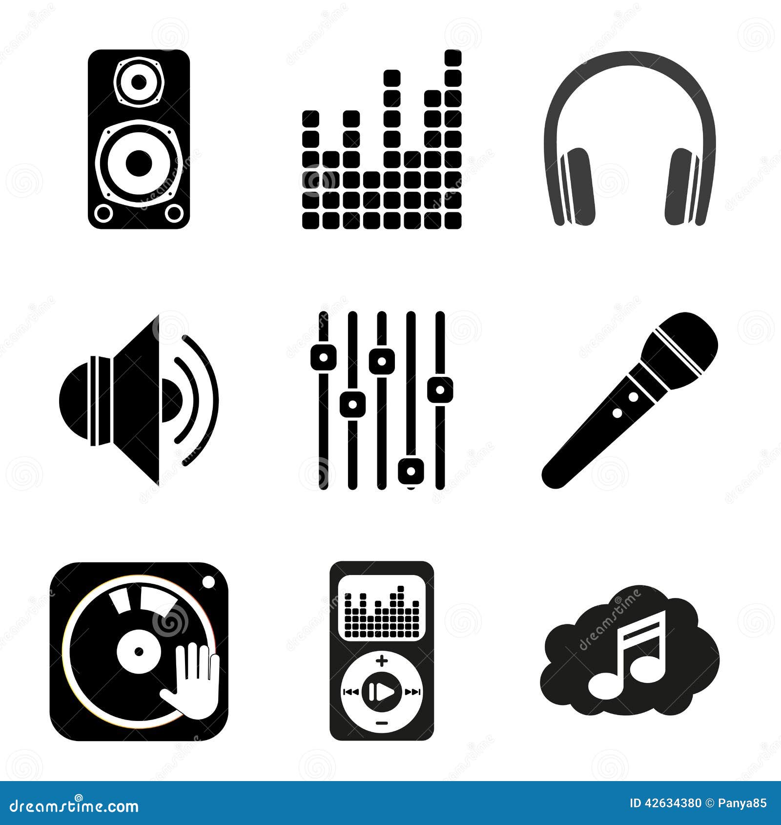 Set of Icons of Music Theme. Simple Black Stock Vector - Illustration ...