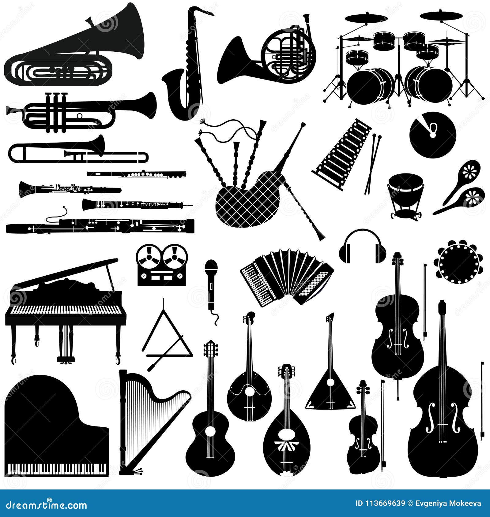 Set Icons of Musical Instruments. Stock Vector - Illustration of domra ...