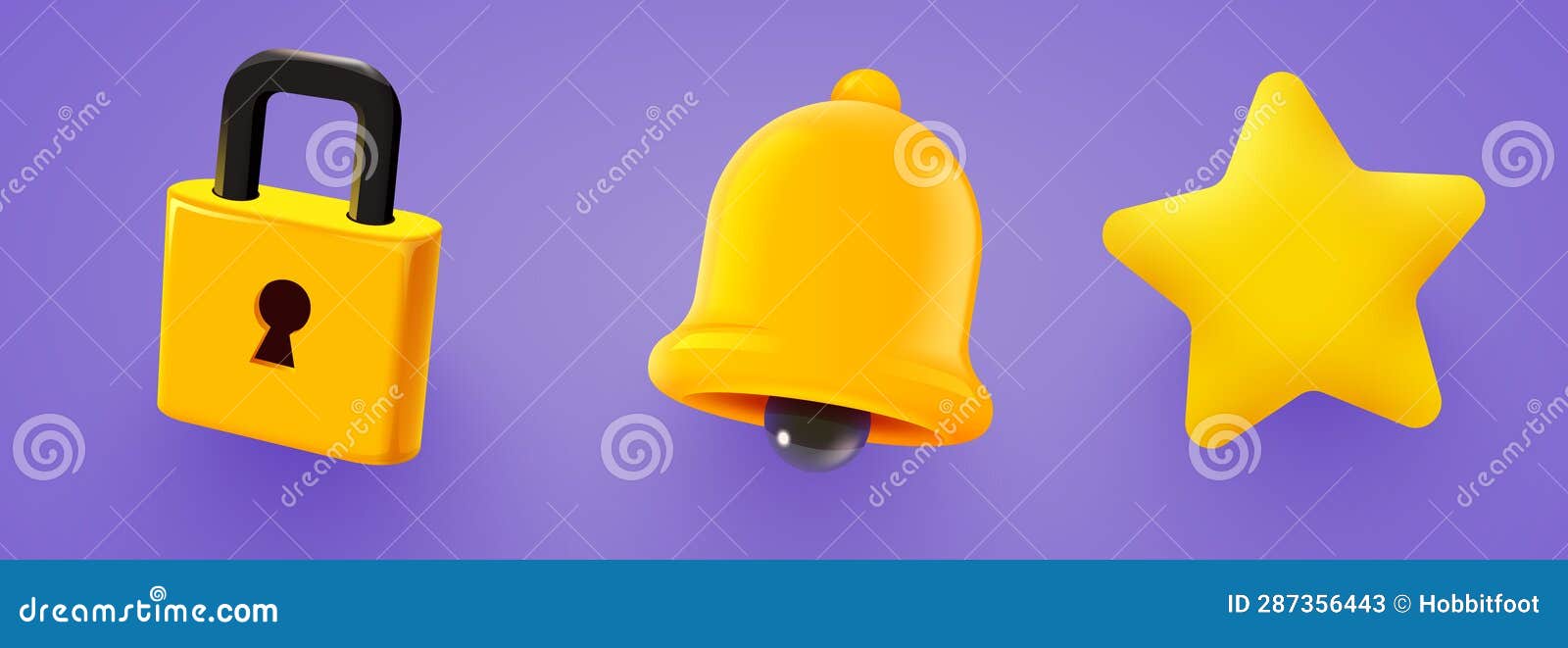 Set of Icons Objects. Bell, Star and Padlock Stock Illustration ...