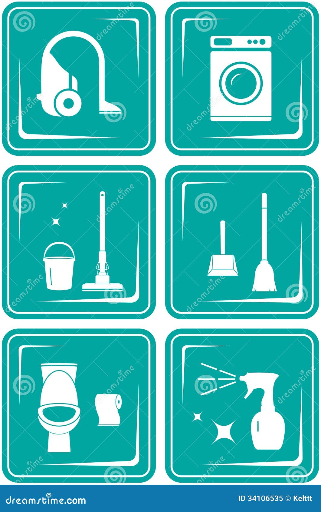 Set Icons with Objects for Cleaning Stock Vector - Illustration of blue ...