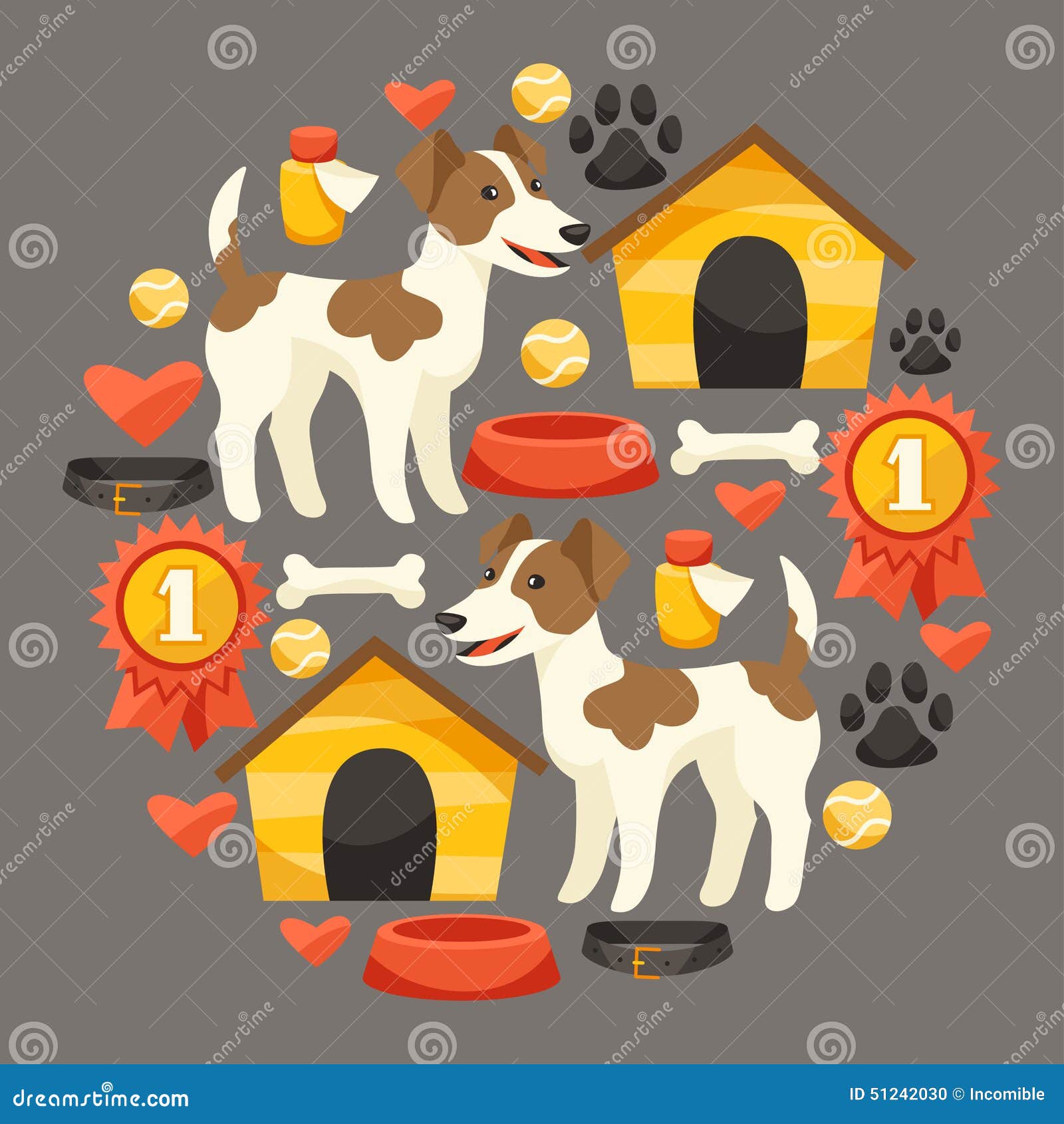 Set of Icons and Objects with Cute Dogs Stock Vector - Illustration of ...