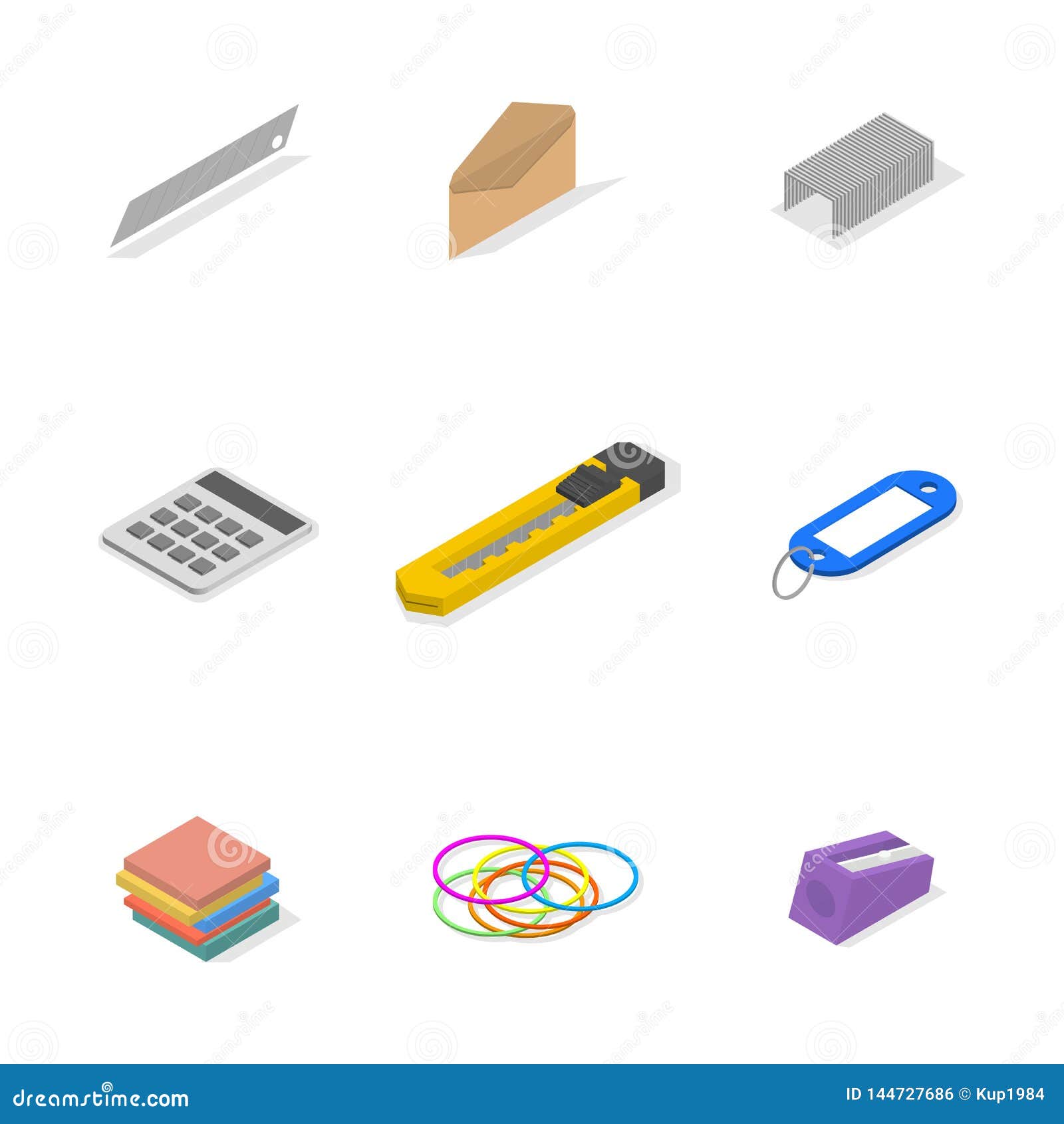 Set of Icons, Office and School. Flat 3d Isometric Style, Vector ...