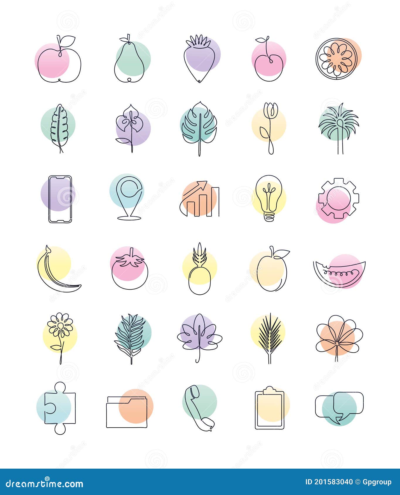 Set icons one line style stock vector. Illustration of emblem - 201583040