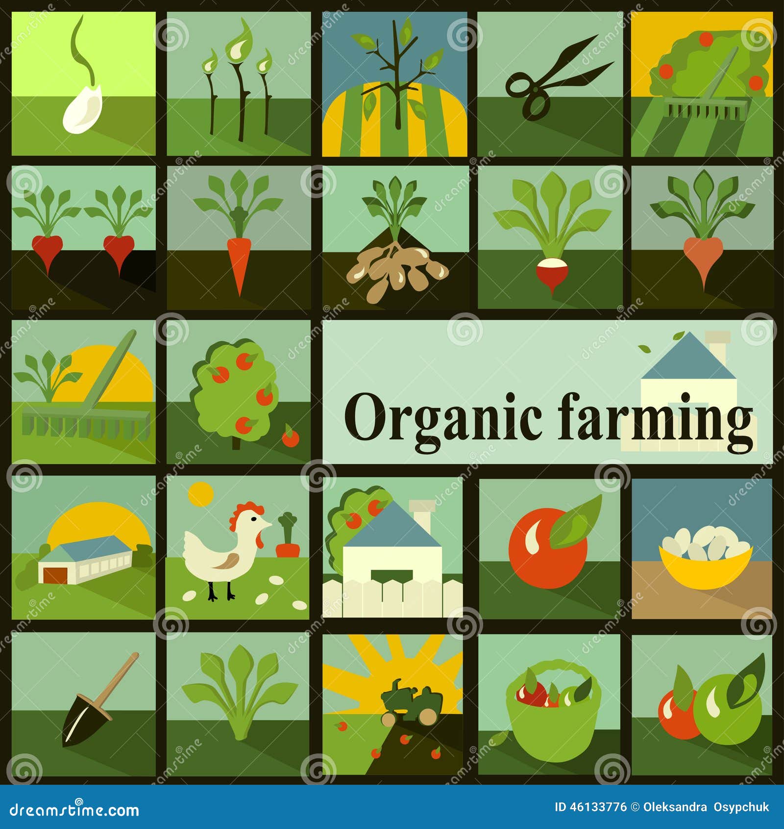 Set of Icons. Organic Farming Stock Vector - Illustration of badge ...
