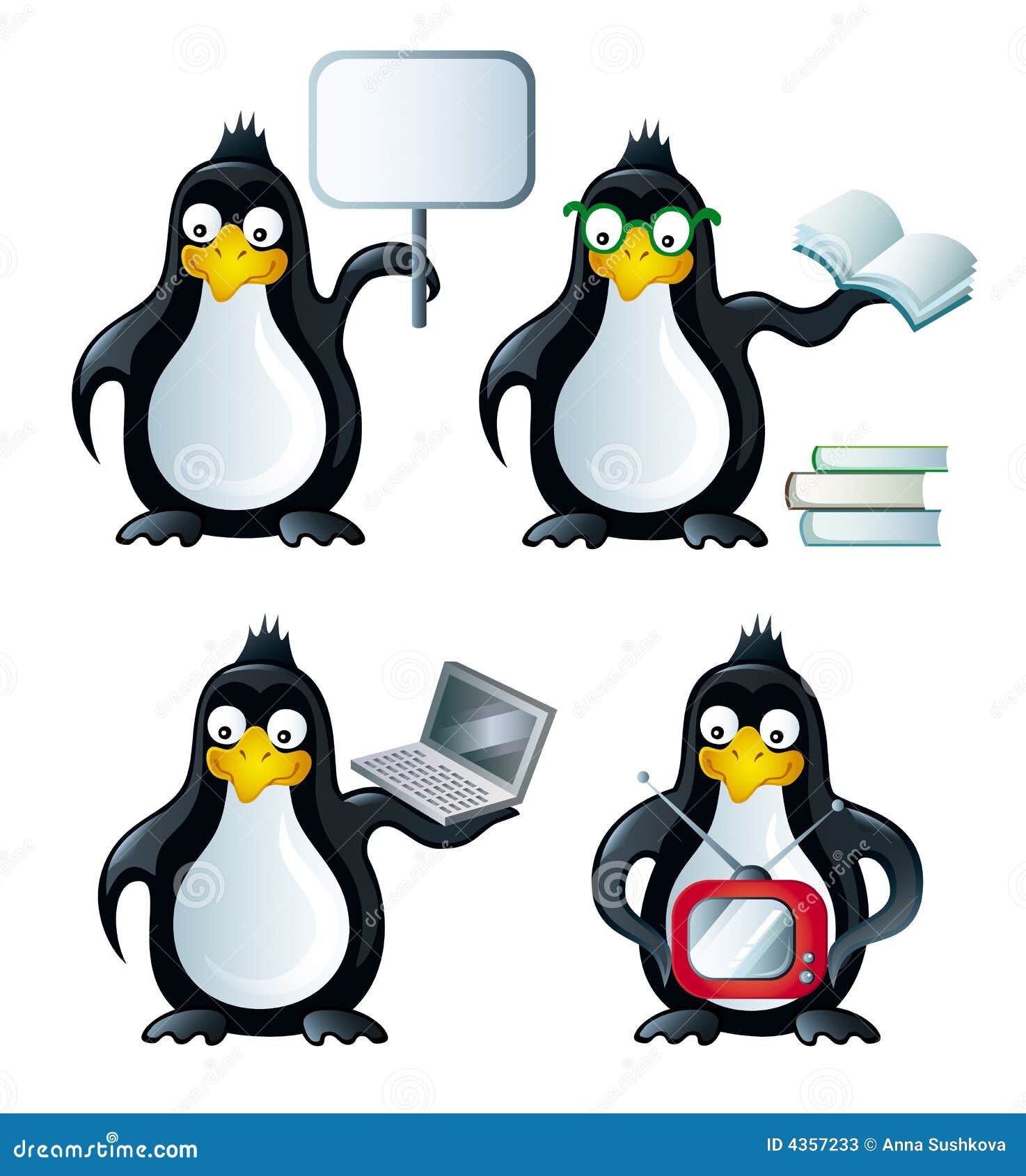 Set of icons with penguins stock vector. Illustration of cartoon - 4357233