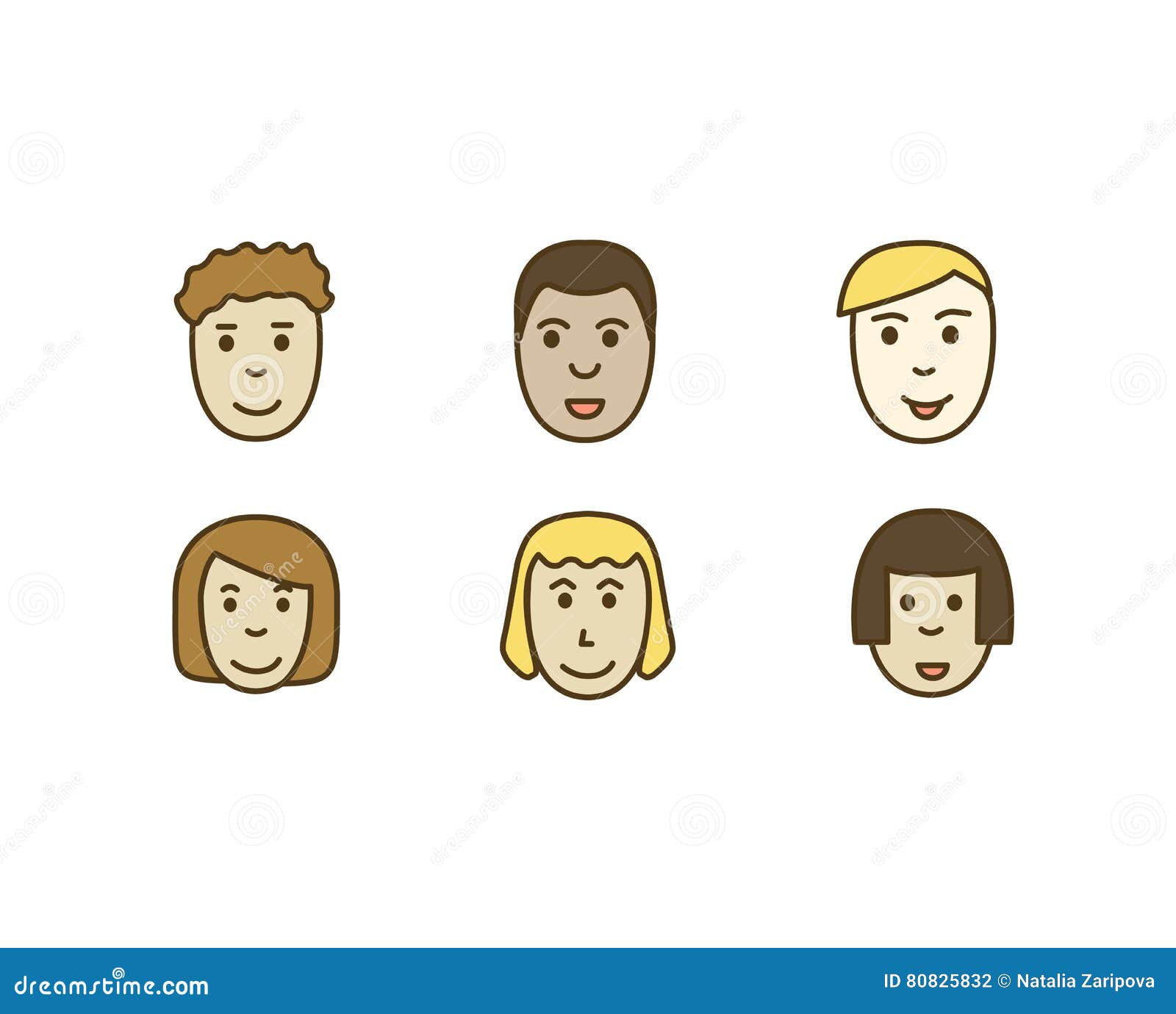 Set Icons People, Faces Men and Women of Different Races. Stock ...