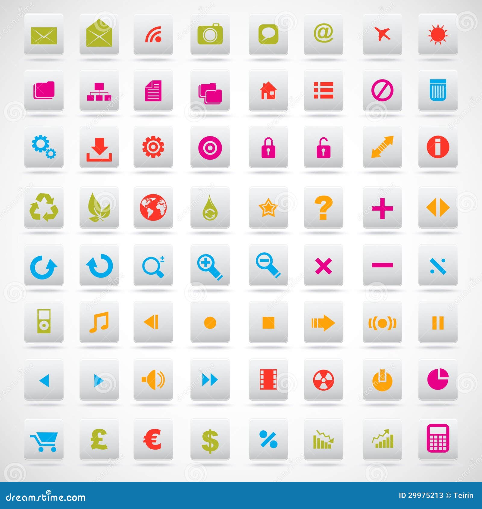 Set of Icons Pink, Green, Yellow Stock Vector - Illustration of media ...