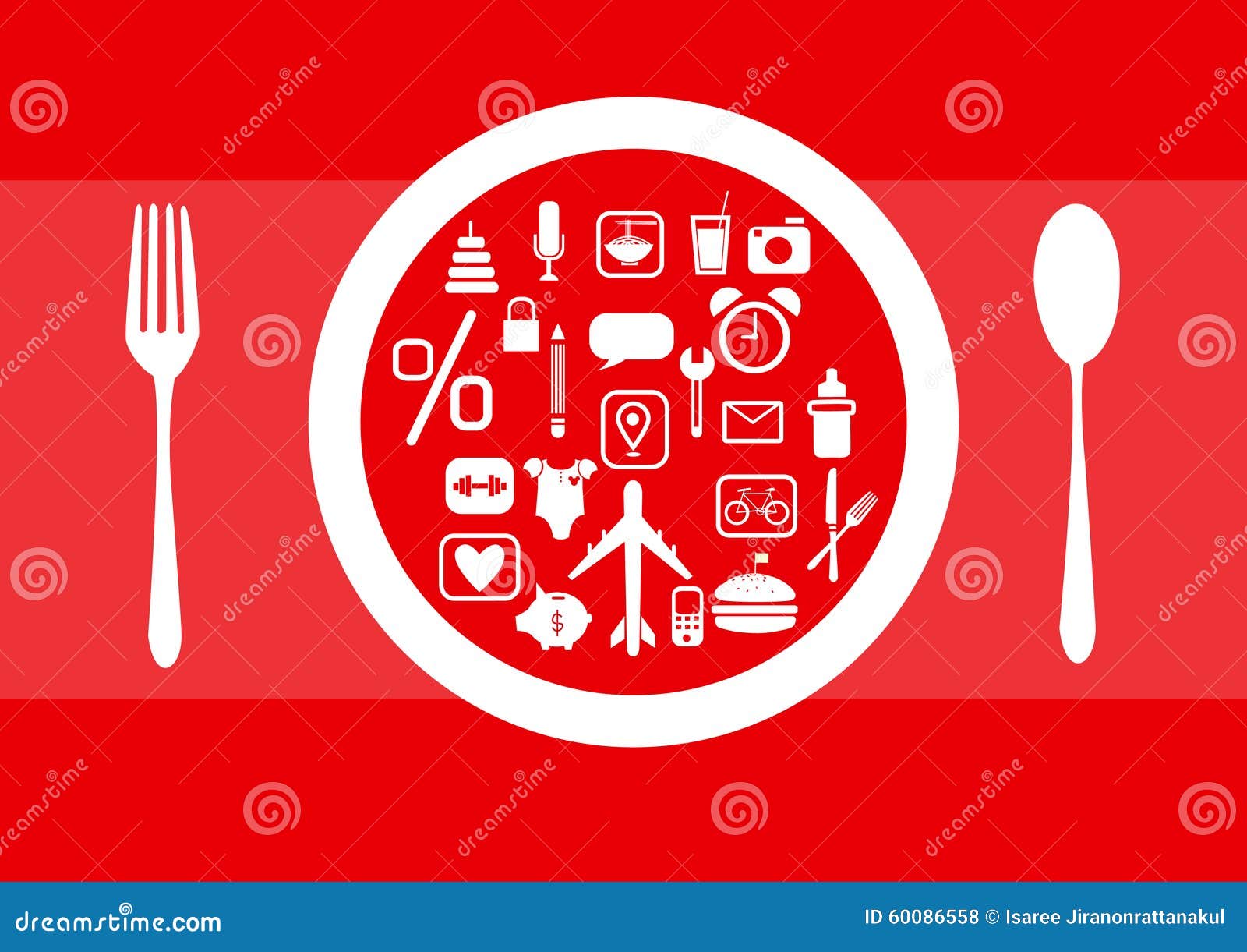 Set of Icons, on a Plate Design Stock Illustration - Illustration of ...